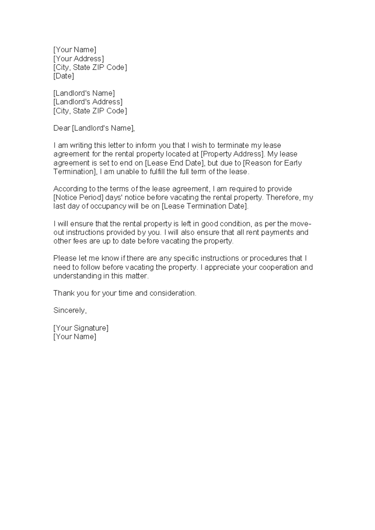 Early Lease Termination Letter Template - Studocu
