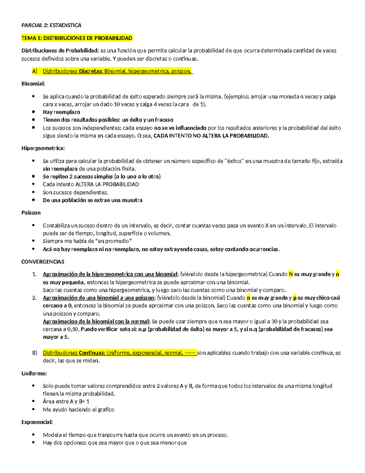 PARCIAL 2: ESTADÍSTICA - DISTRIBUCIONES DE PROBABILIDAD Y ESTIMADORES - Studocu