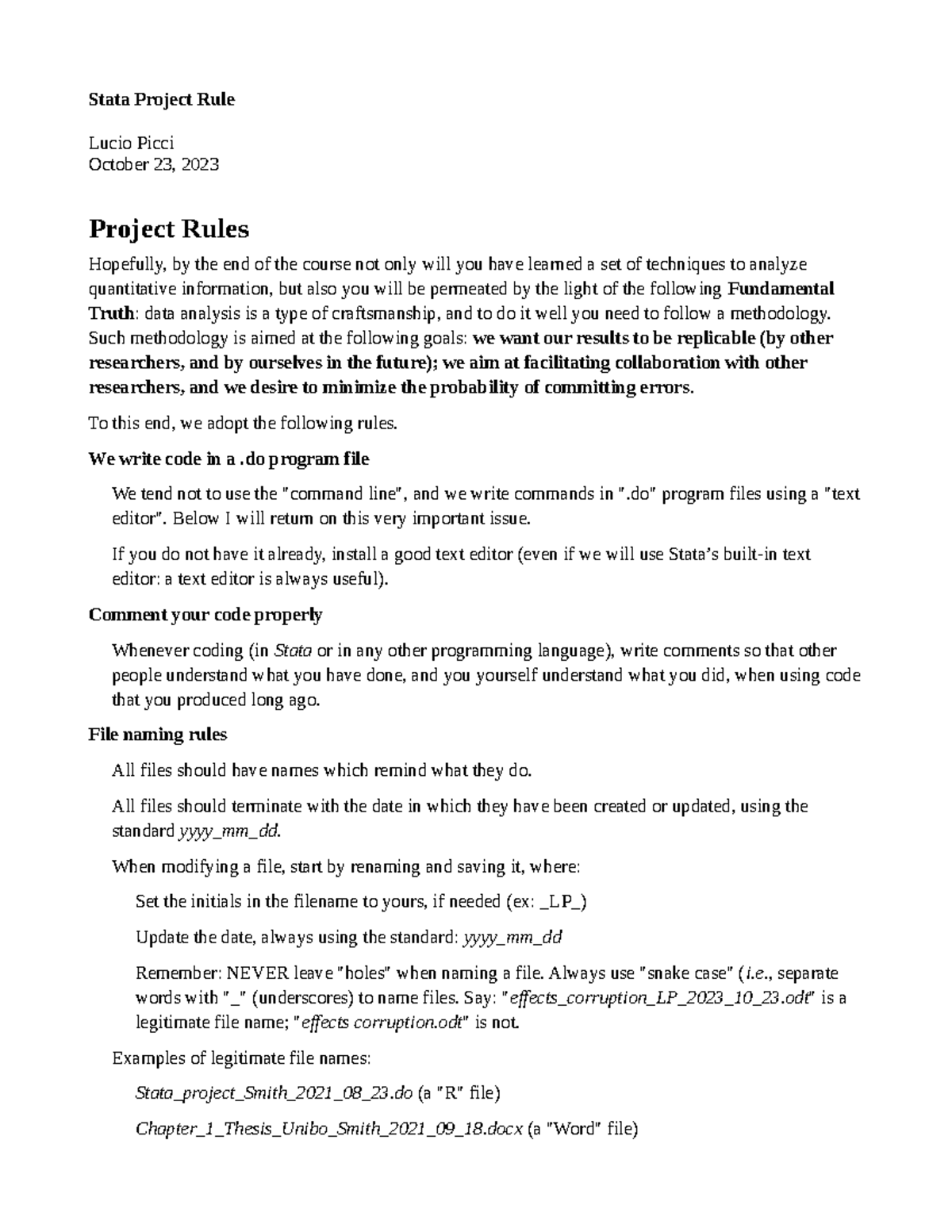 Stata Project Rules: Methodology and Best Practices (LP) - Studocu
