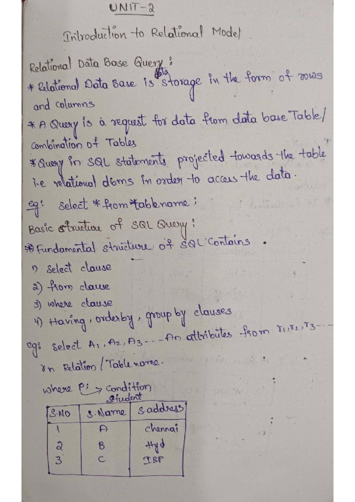 UNIT 2: Introduction to Relational Model and SQL Queries - Studocu