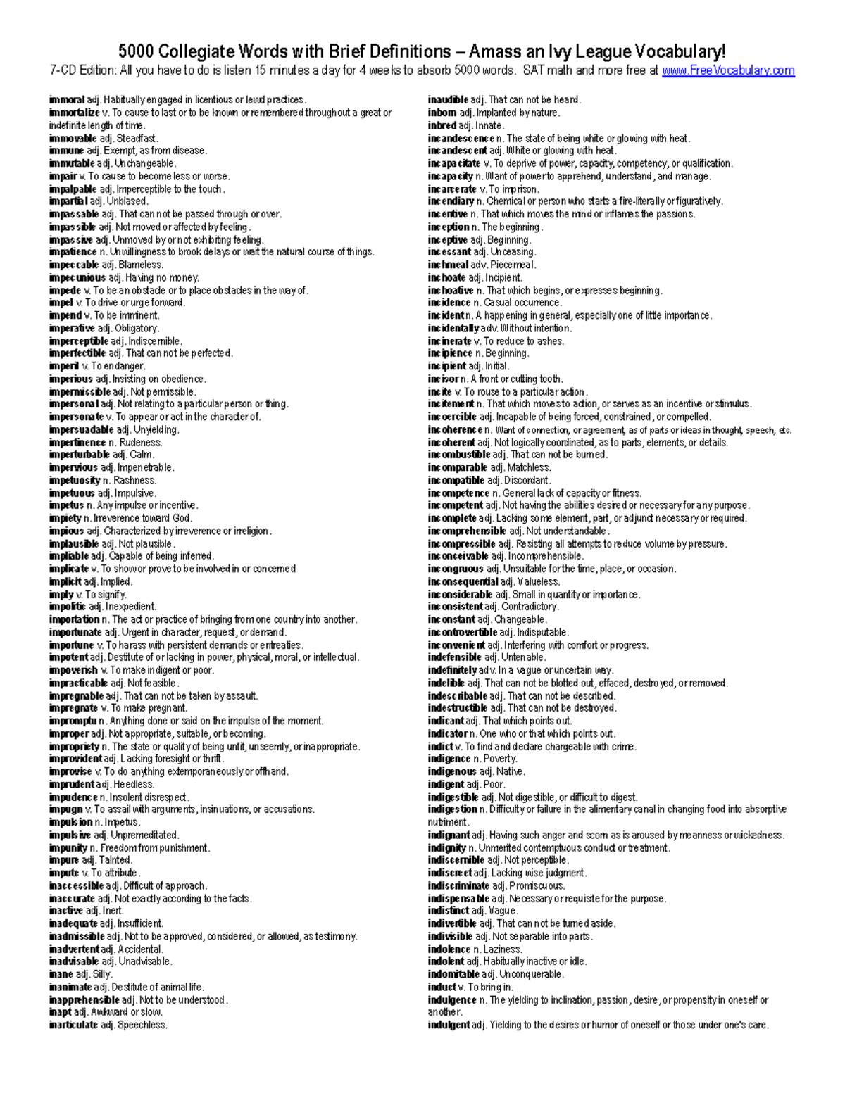 Collegiate Vocabulary: Essential Words & Definitions for SAT Prep - Studocu