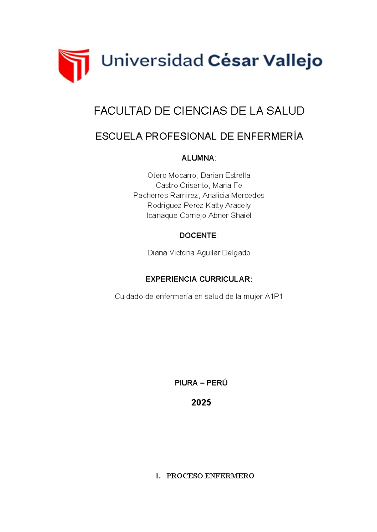 Caso Clínico de Enfermería: Cuidado Postparto según Orem - A1P1 - Studocu