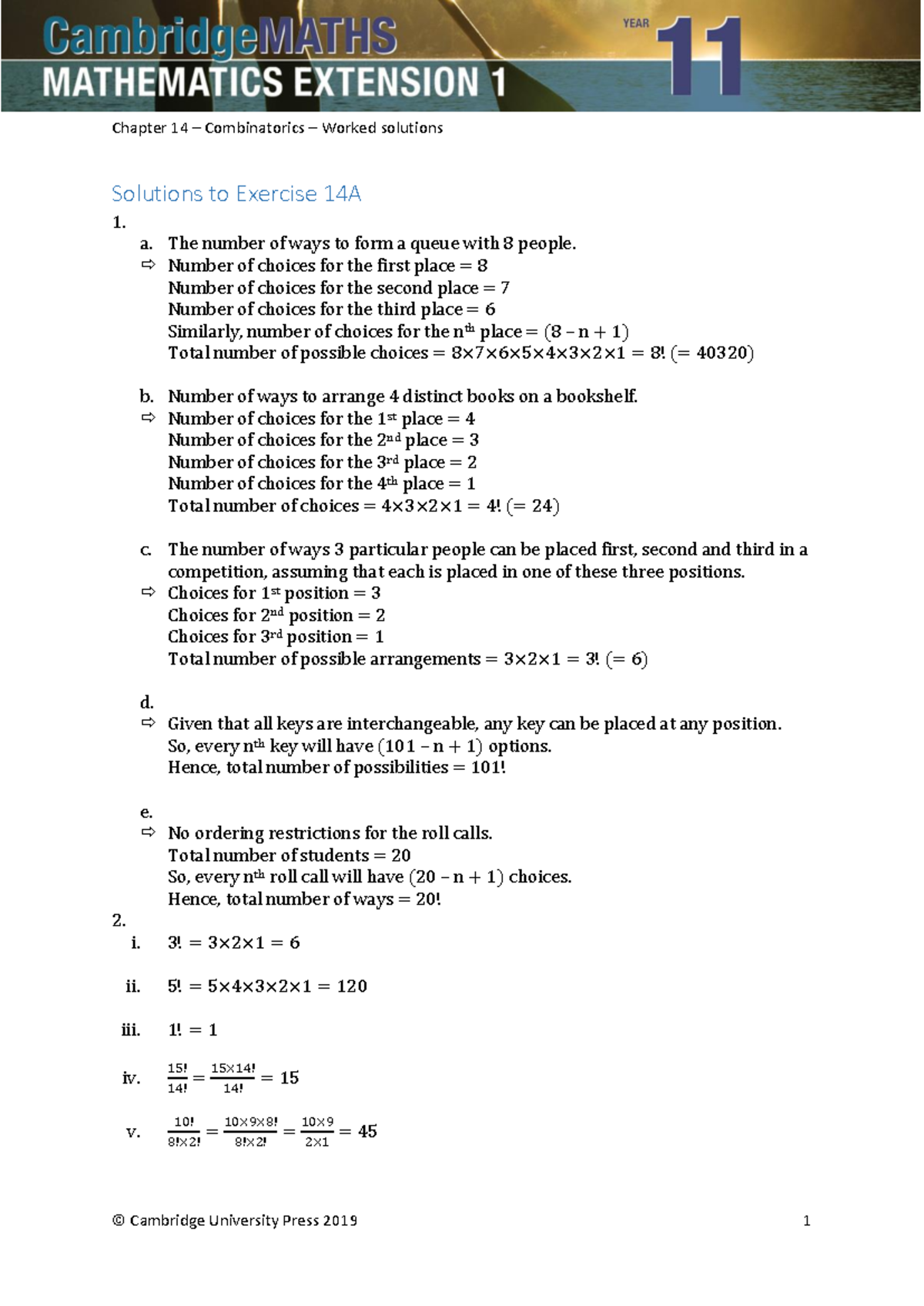 Chapter 14: Worked Solutions and Exercises - Year 11 Math Guide - Studocu