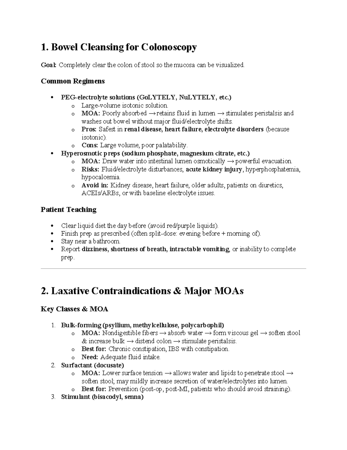WEEK 7 Study Guide: Bowel Cleansing & Laxative Management for Final ...