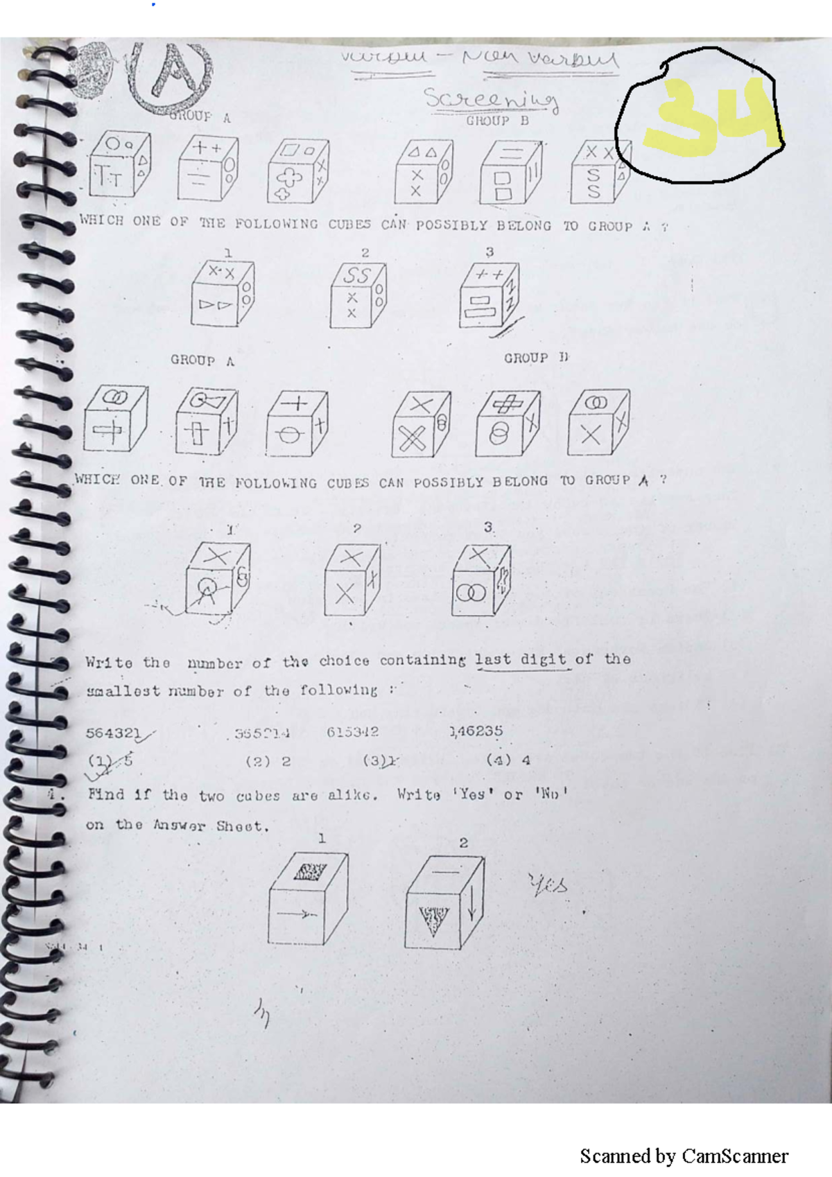 Group A vs Group B: Cube Classification and Logical Reasoning Exercises ...