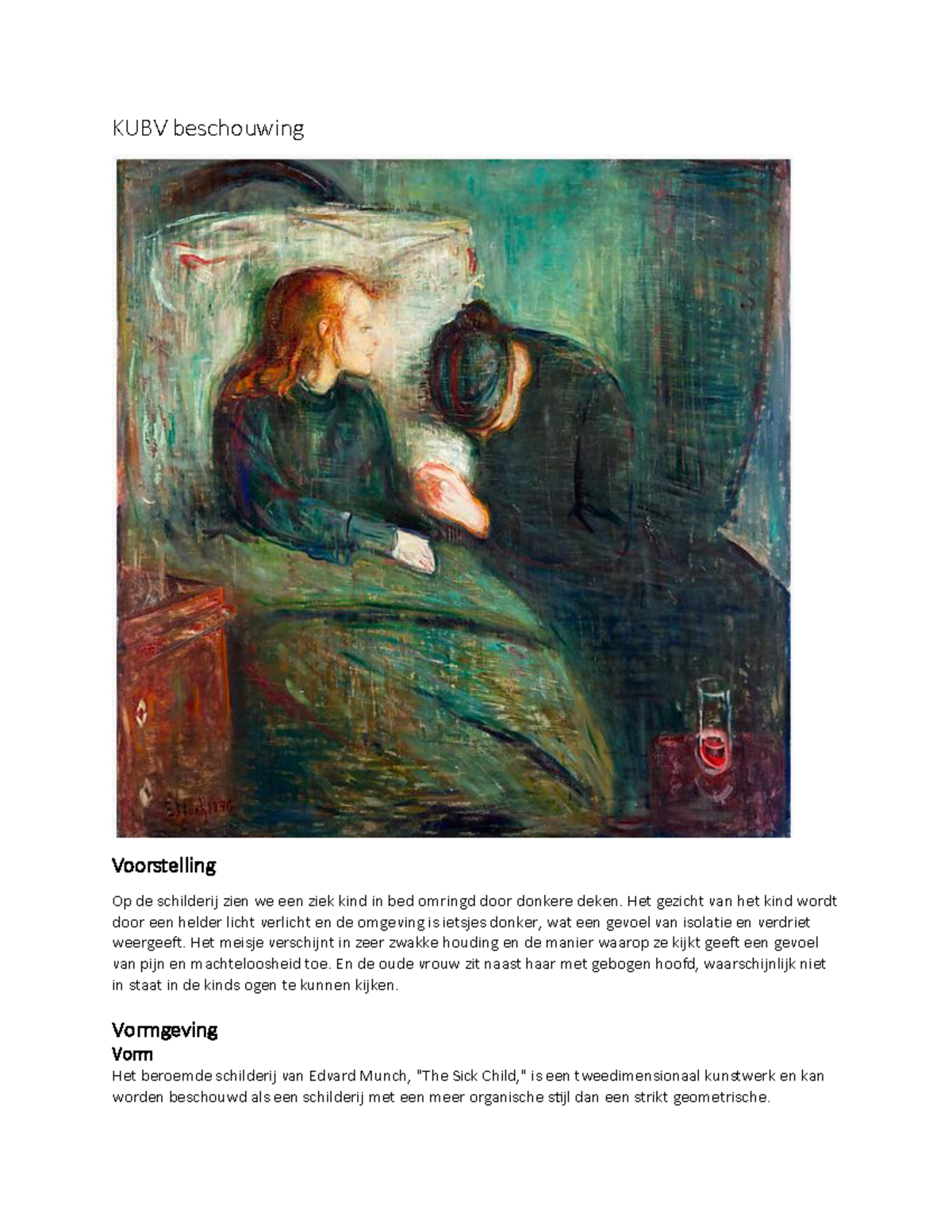 KUBV Beschouwing over Edvard Munch's Schilderij "Sick" - Studeersnel