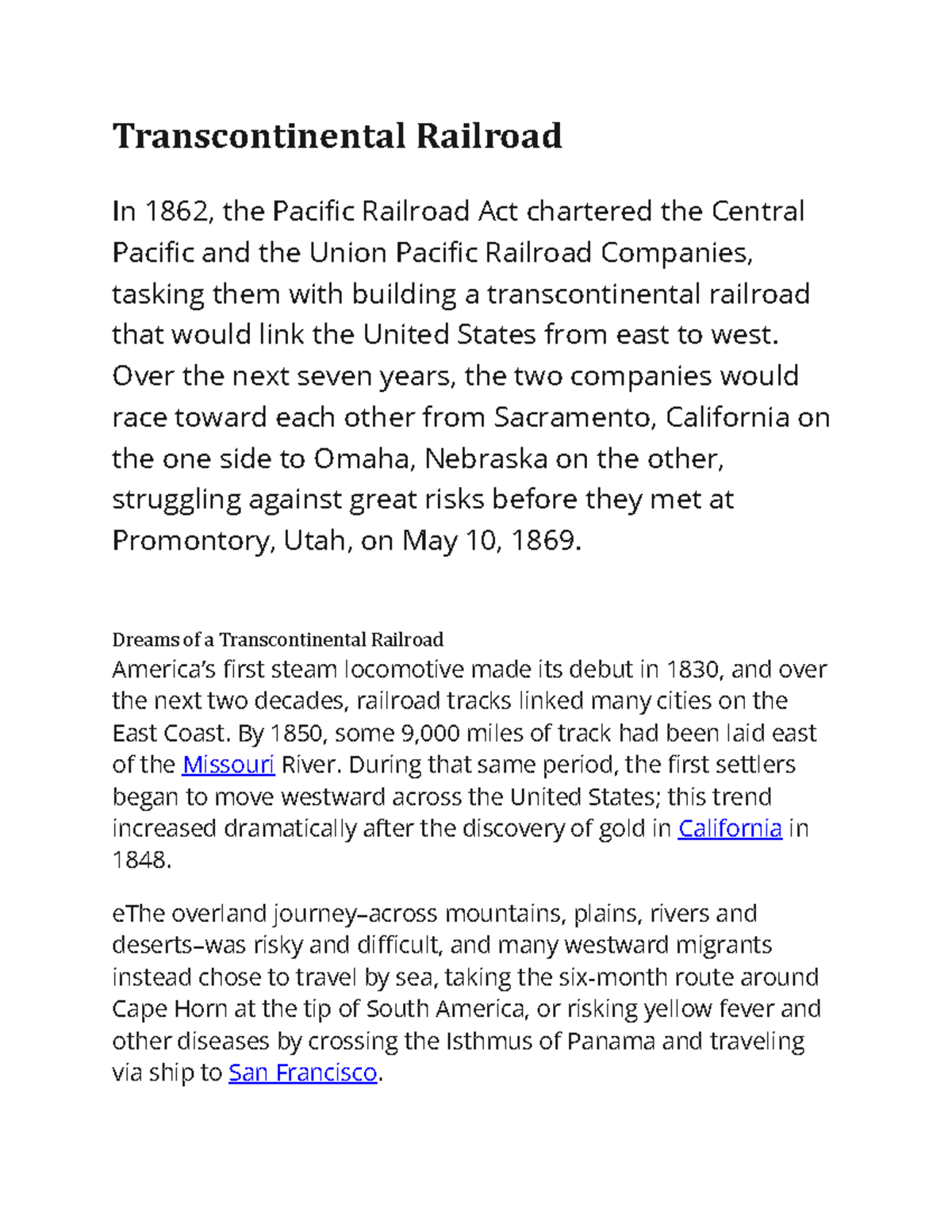 Transcontinental Railroad: Construction, Challenges & Impact (HIST 101 ...