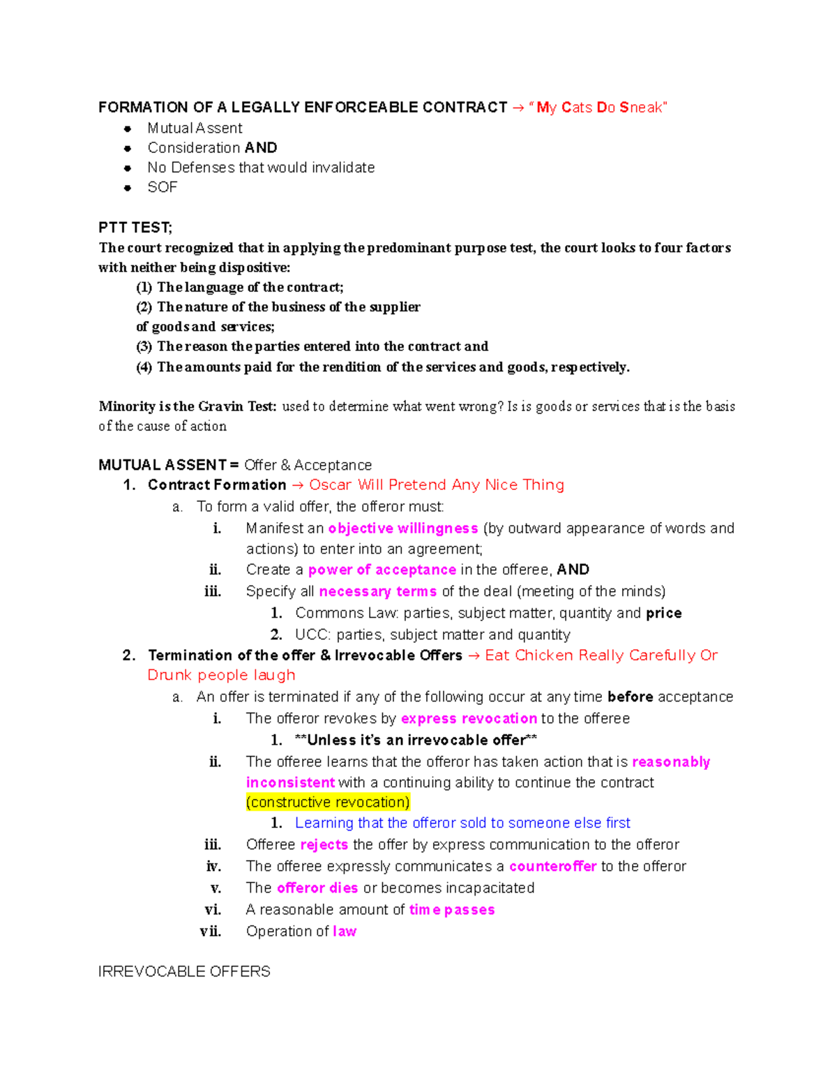 Contracts Law Final Exam Attack Outline - Key Points & Concepts - Studocu