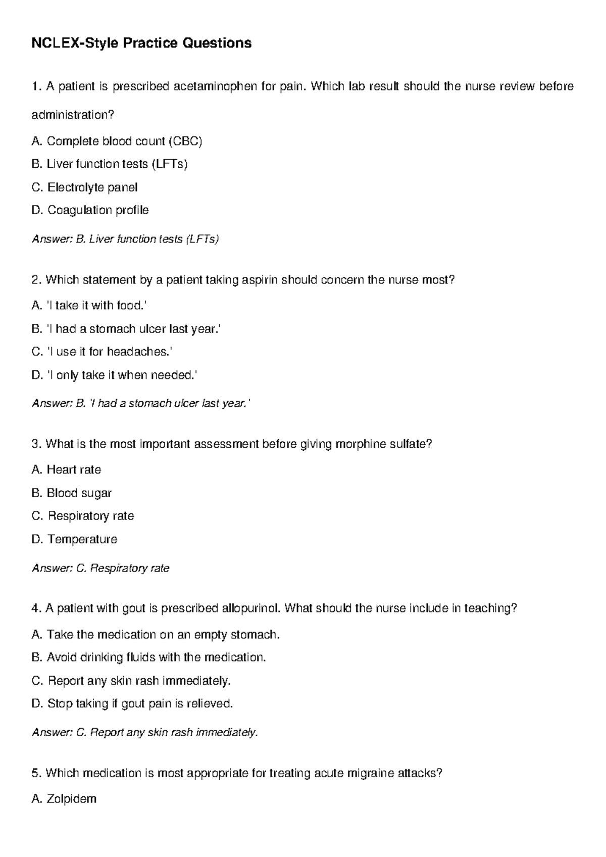 NCLEX Med Questions: Key Practice Qs for Nursing Exam Prep - Studocu