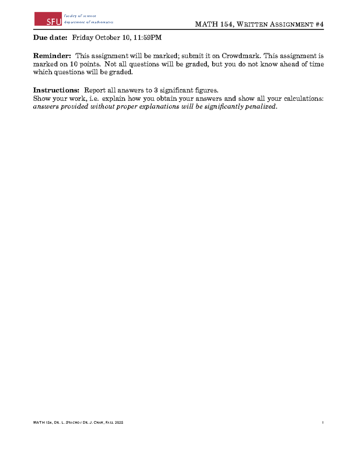 MATH 154 Written Assignment: Fall 2010 Course Schedule and Problems - Studocu