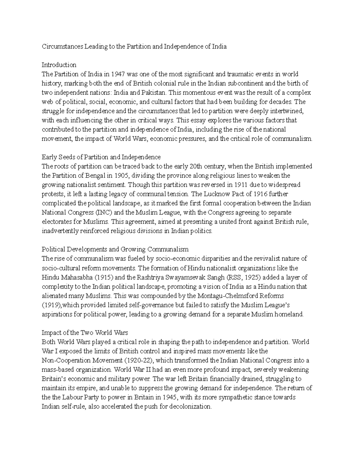 Unit 5: Factors Behind India's 1947 Partition and Independence - Studocu