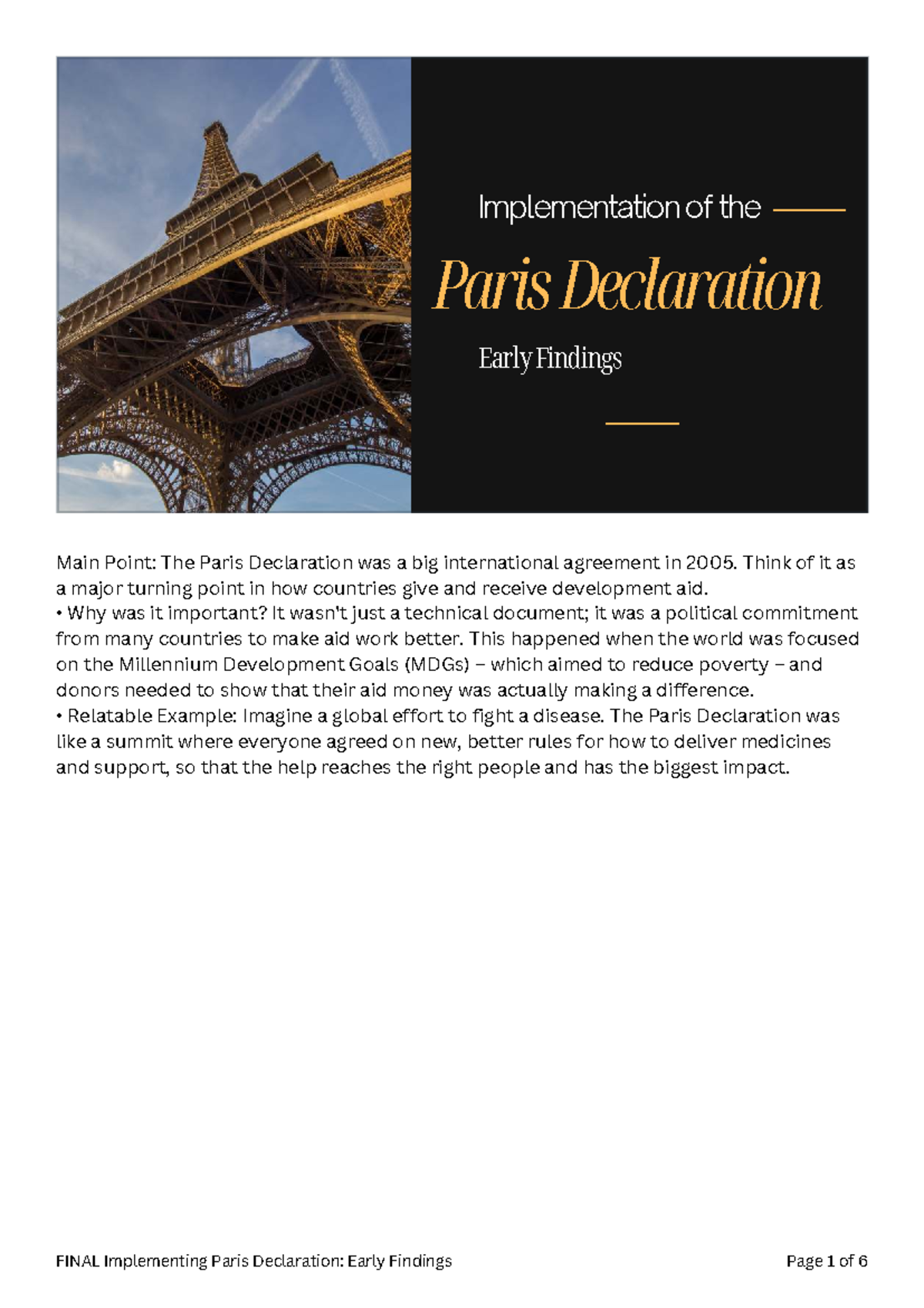 Final Exam: Implementing the Paris Declaration - Early Findings on ...