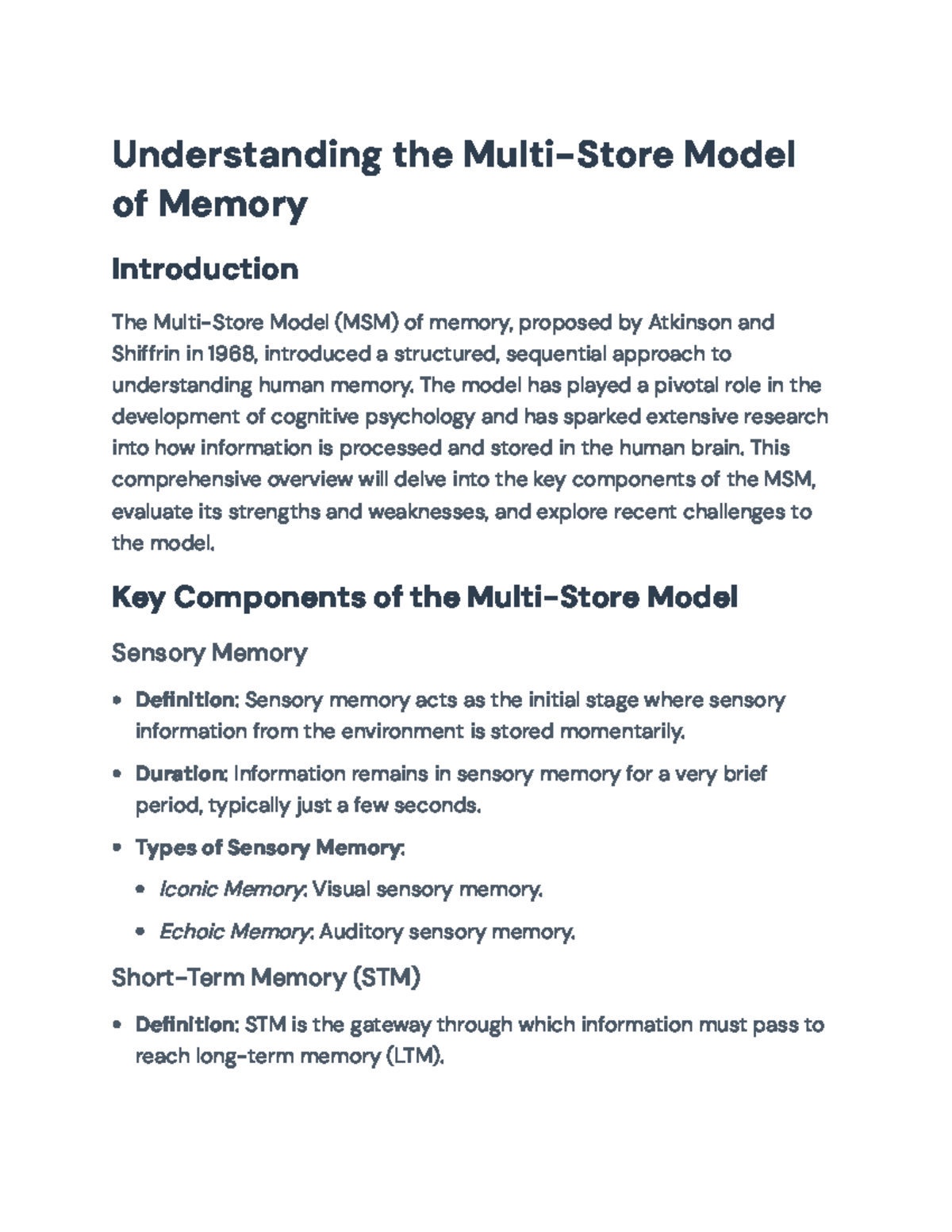Multi-Store Model of Memory Overview: Key Components & Evaluation ...