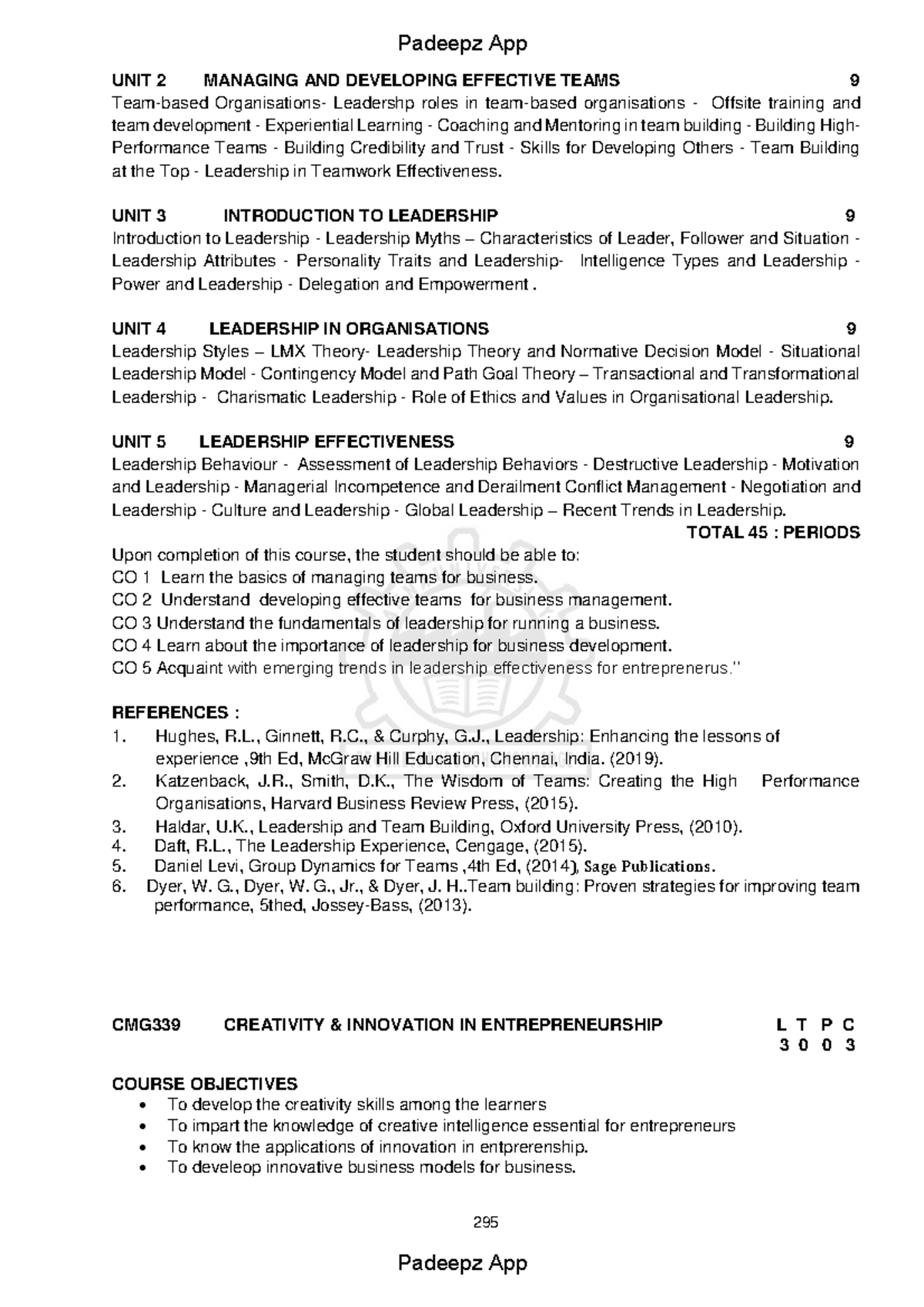 CMG339 Creativity & Innovation: Leadership & Team Management Syllabus ...