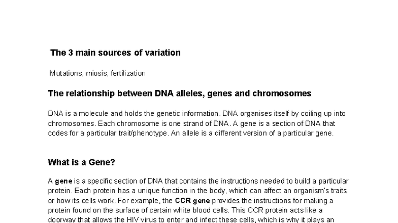 Biology and Chemistry Notes - The 3 main sources of variation Mutations ...
