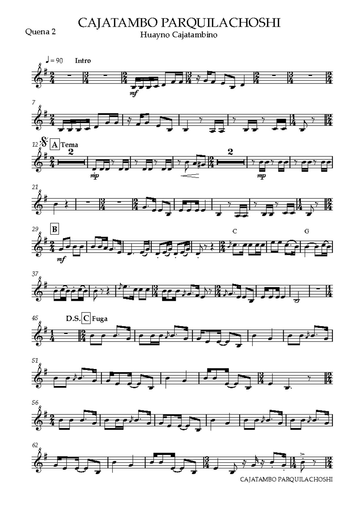 Cajatambo Parquilachoshi - Quena 2 Music Notes - Studocu