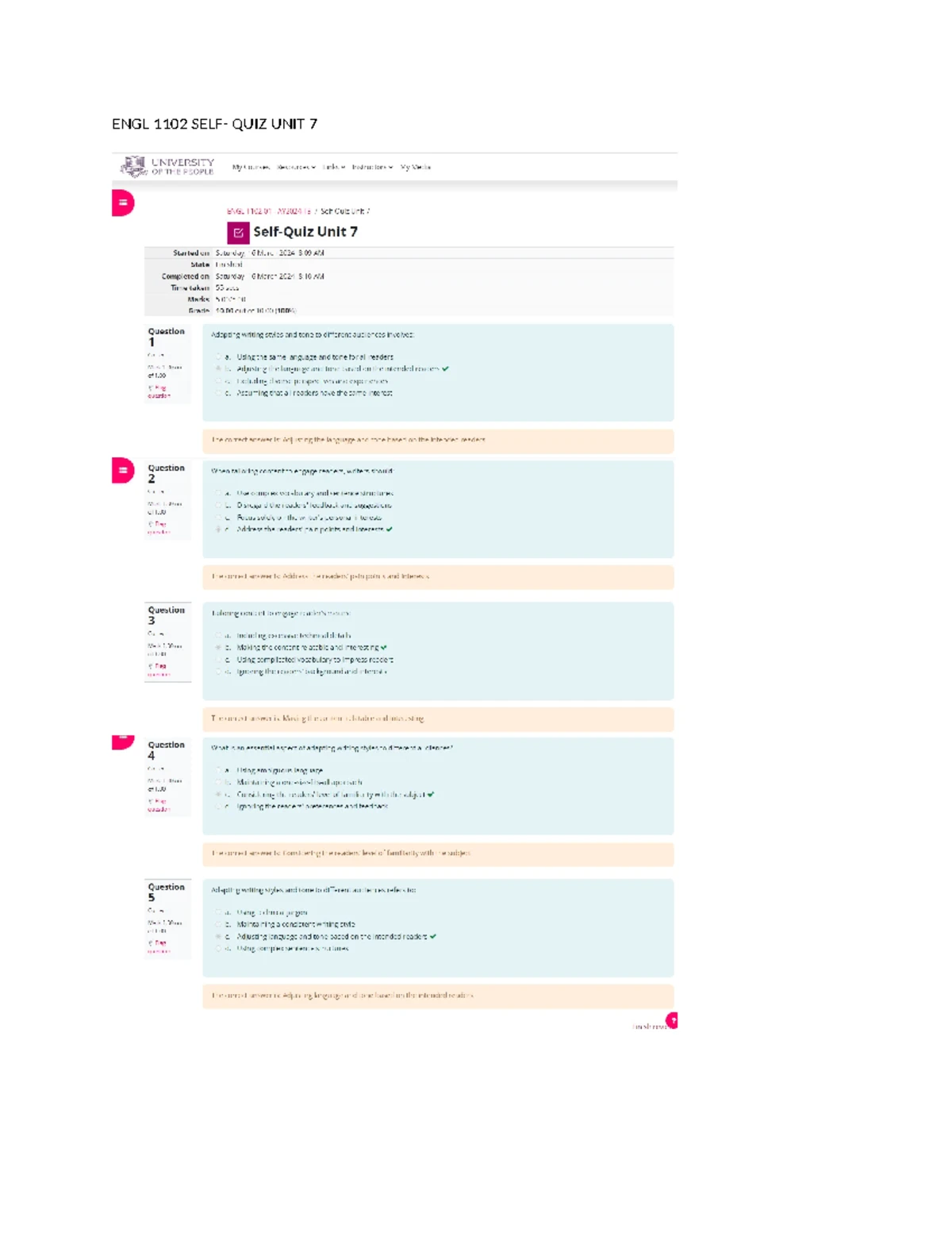Engl 1102 Graded Quiz Unit 3 Question 1 What Type Of Written Communication Is Characterized By