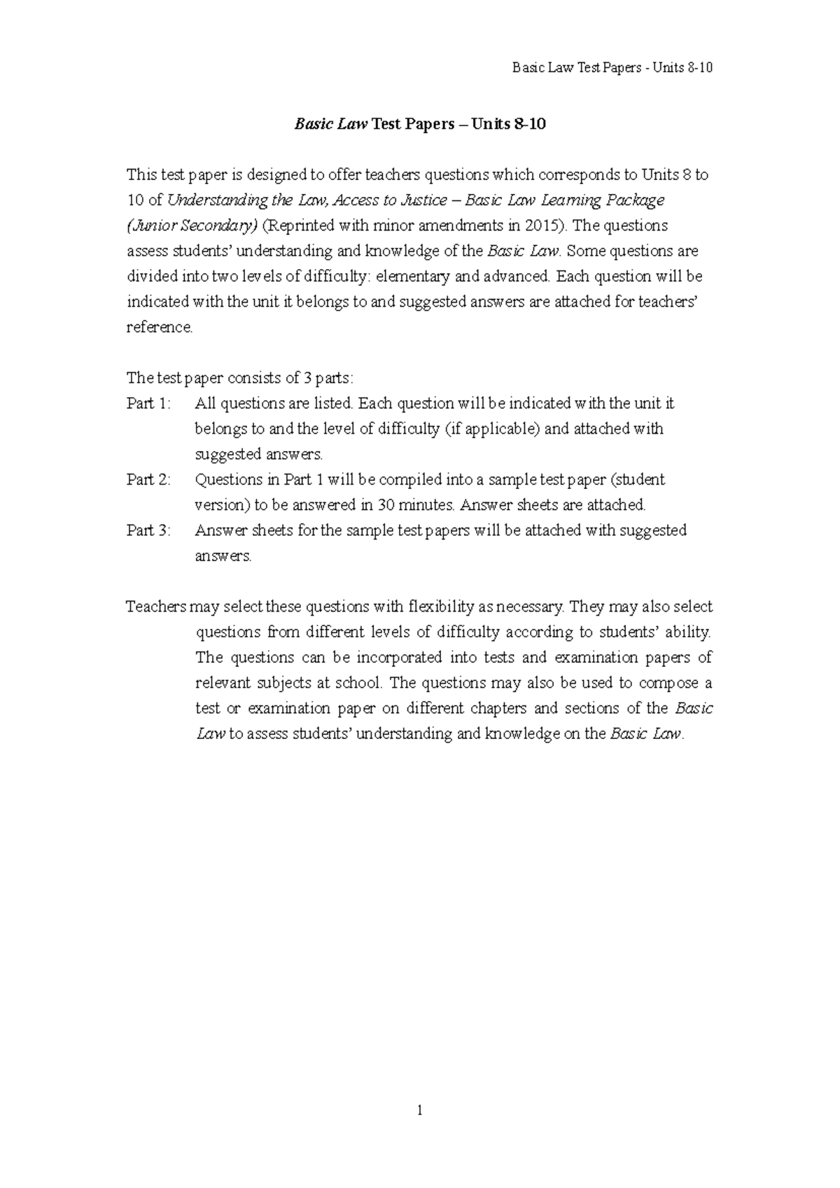 Basic Law Assessment: Test Paper for Units 8-10 (S3 BL) - Studocu