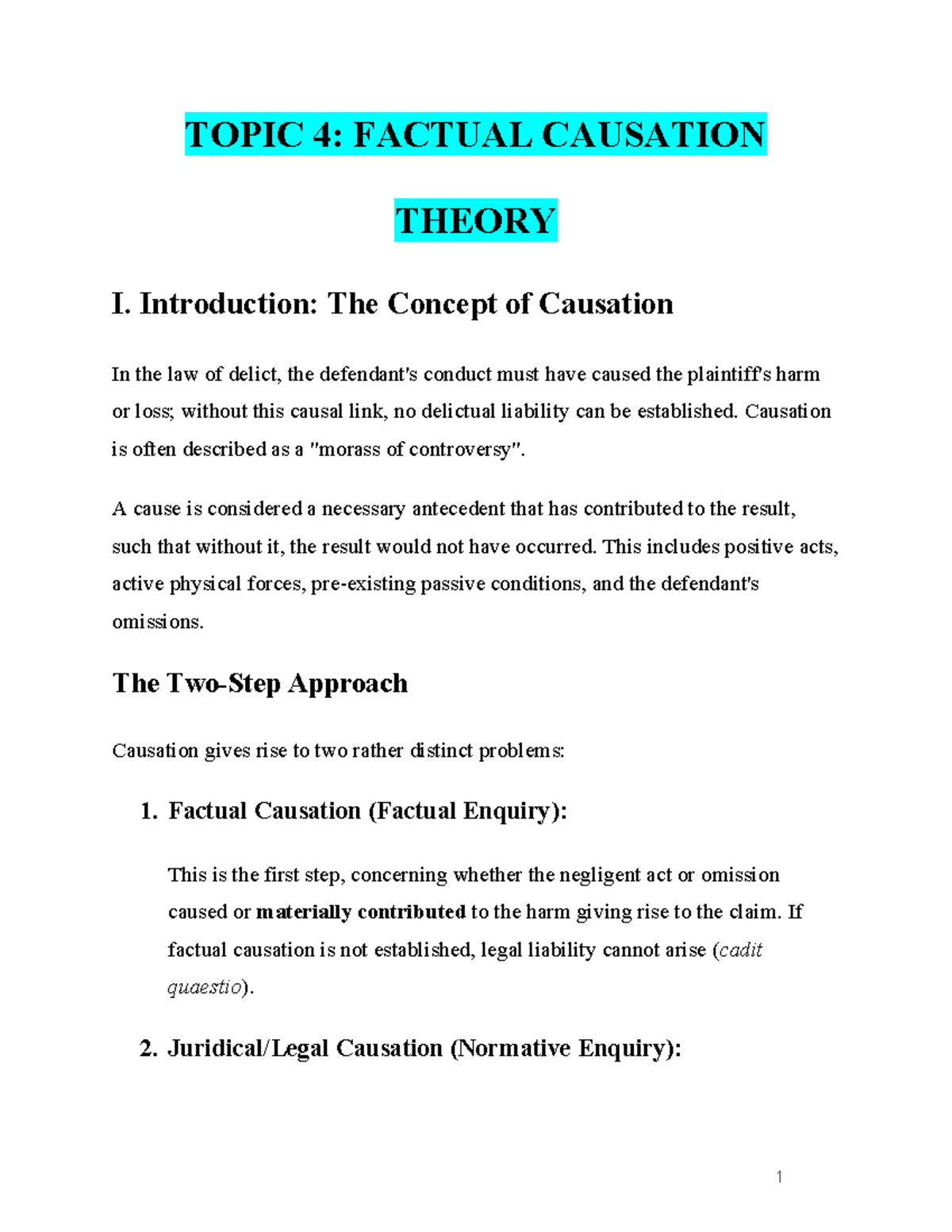 Topic 4: Factual Causation Theory - LM Notes - Studocu