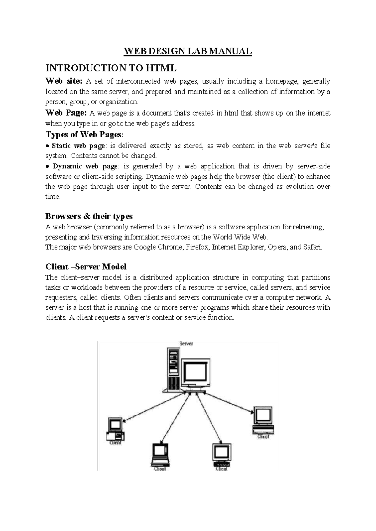 Web design lab manual - WEB DESIGN LAB MANUAL INTRODUCTION TO HTML Web ...