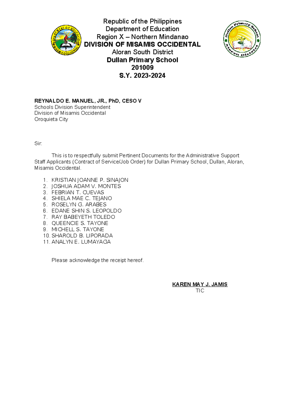 Transmittal of Administrative Support Staff Documents (2023) - Studocu