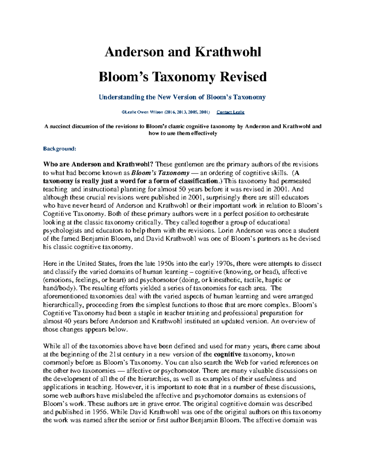 Revised Bloom's Taxonomy by Anderson & Krathwohl: Key Insights - Studocu