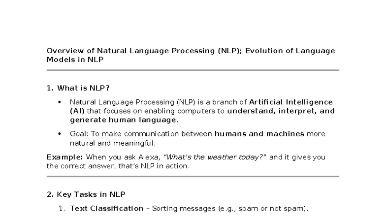 Lecture Note-1: Overview of NLP Evolution & Language Models - Studocu