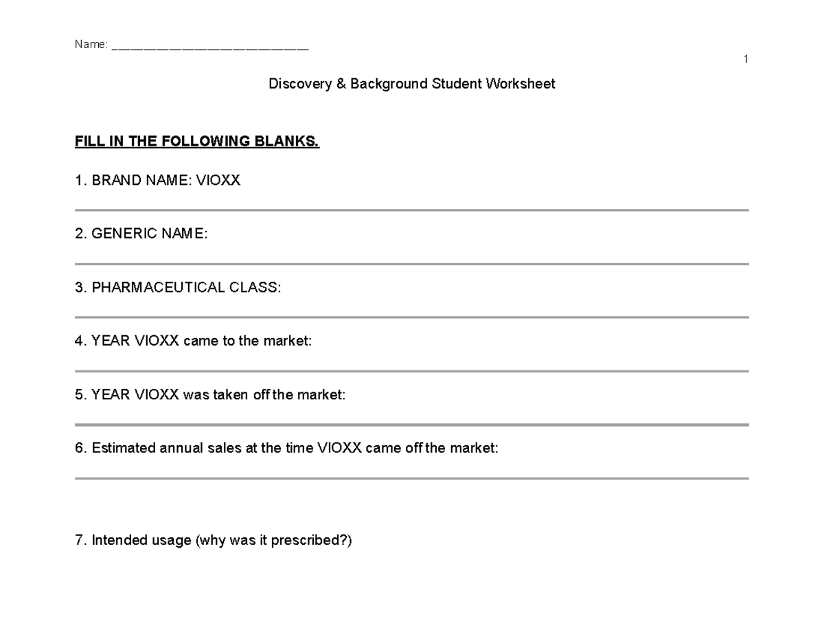 Discovery & Background Worksheet: VIOXX Case Study Analysis - Studocu