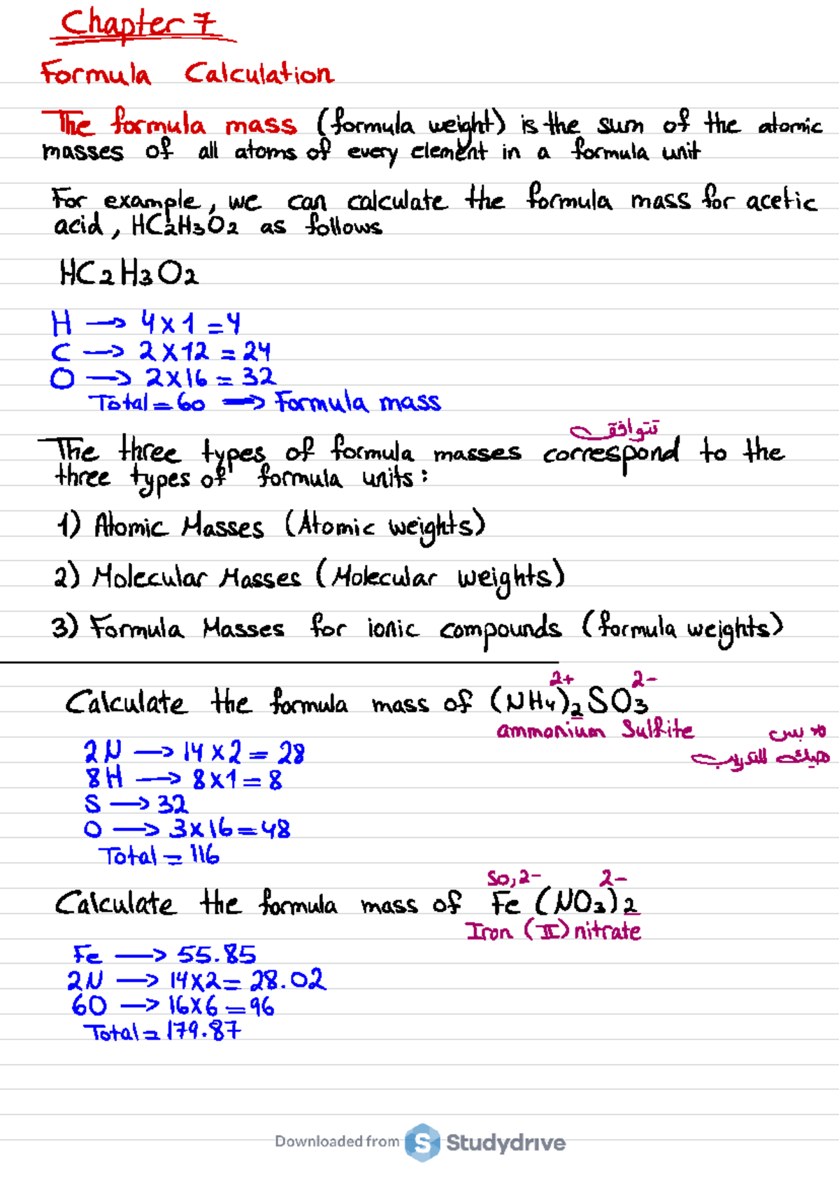 Chemistry - Chapter - #er 7 formula calculation The formula mass ...