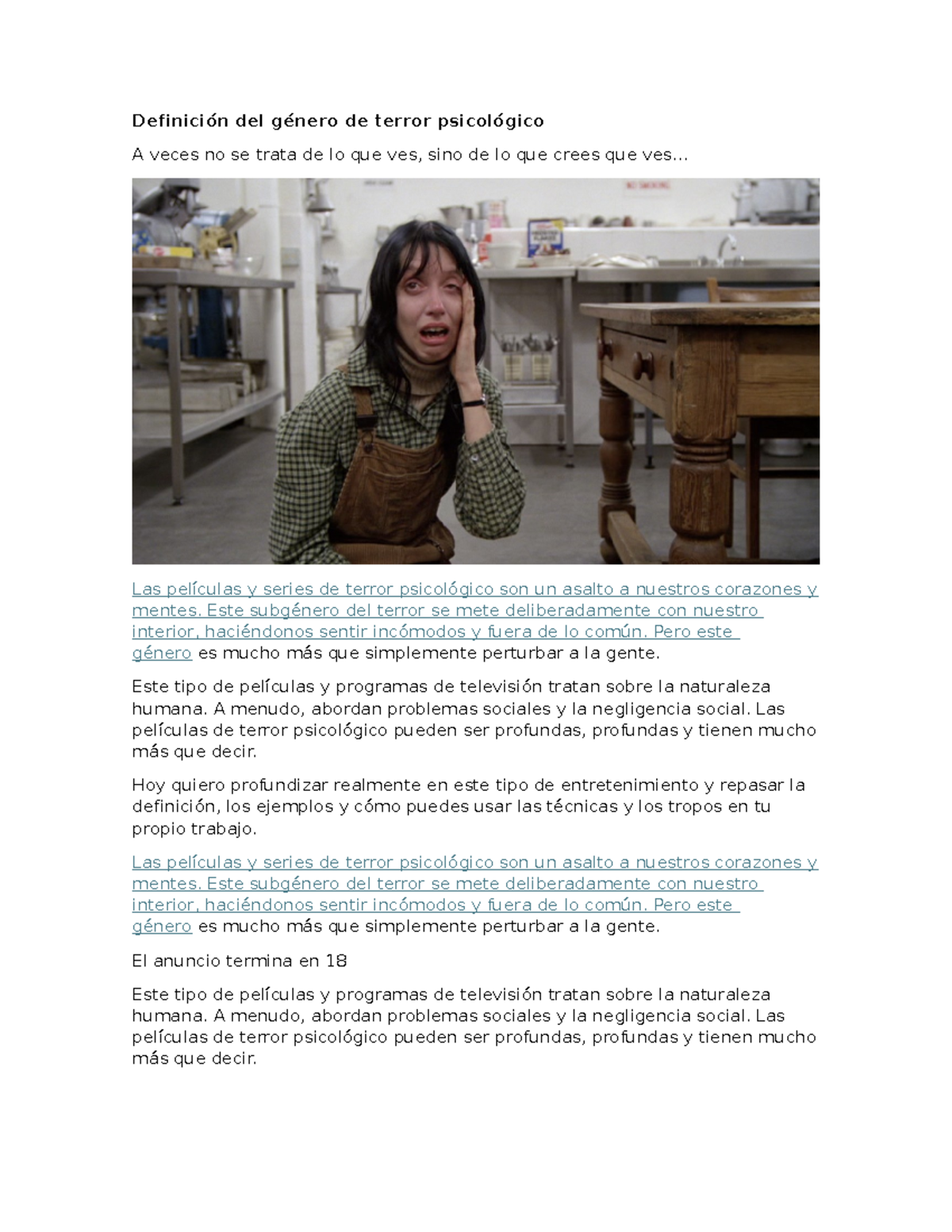 Definición y Análisis del Género de Terror Psicológico - Studocu