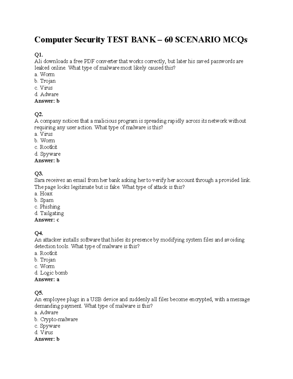 Computer Security TEST BANK: 60 Scenario-Based MCQs - Studocu