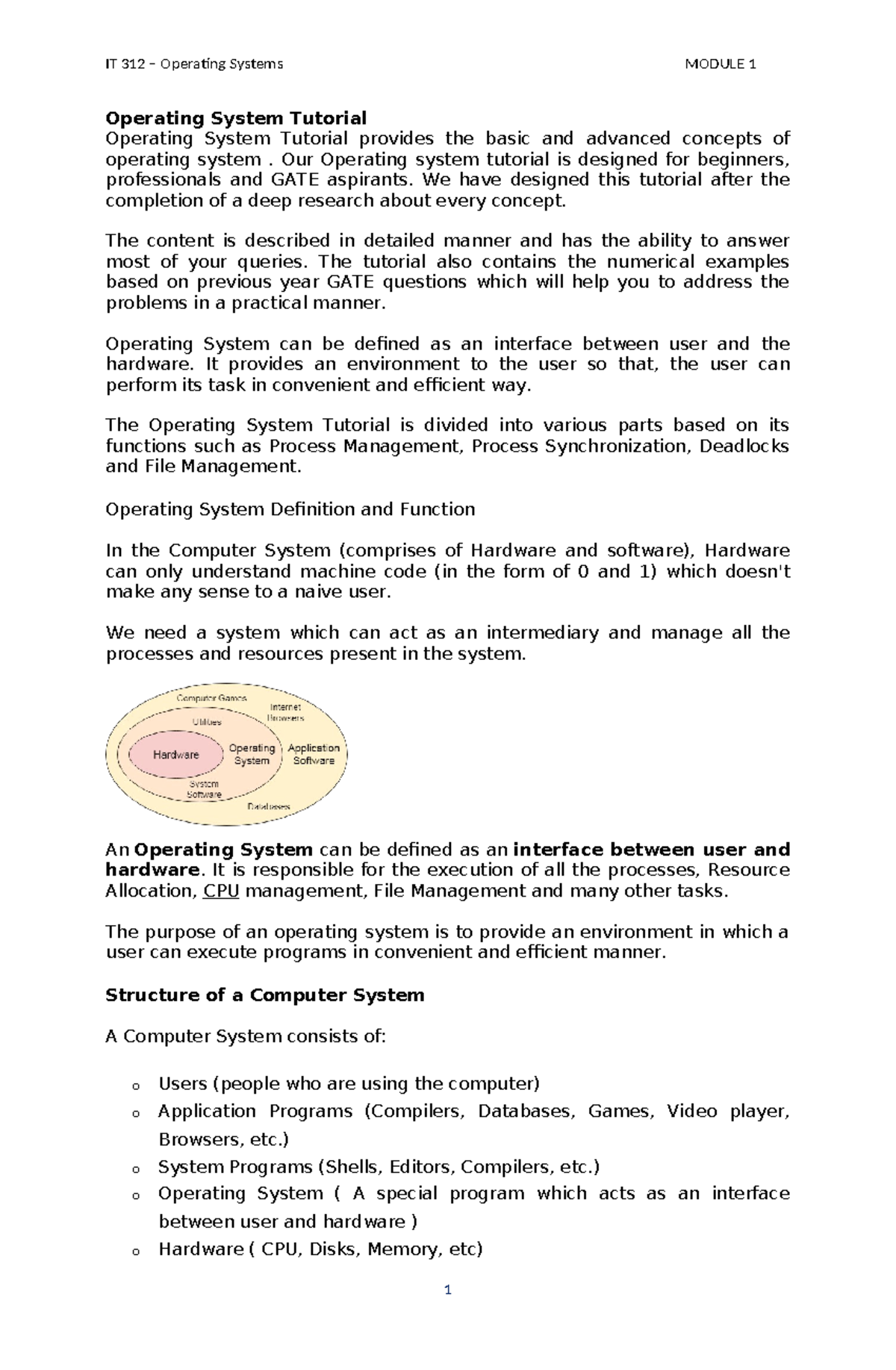 M1 -IT 312 - Operating Systems - Operating System Tutorial Operating ...