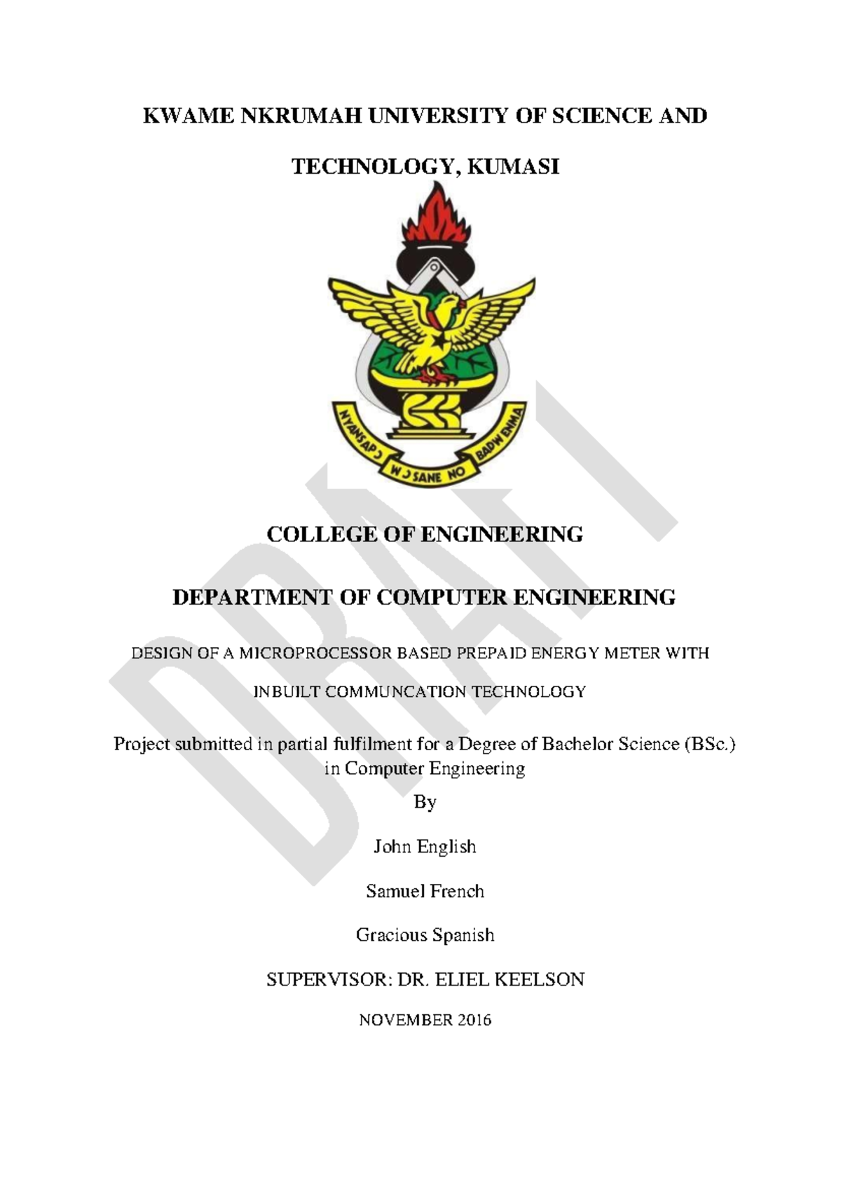 Project Report Template - KWAME NKRUMAH UNIVERSITY OF SCIENCE AND ...