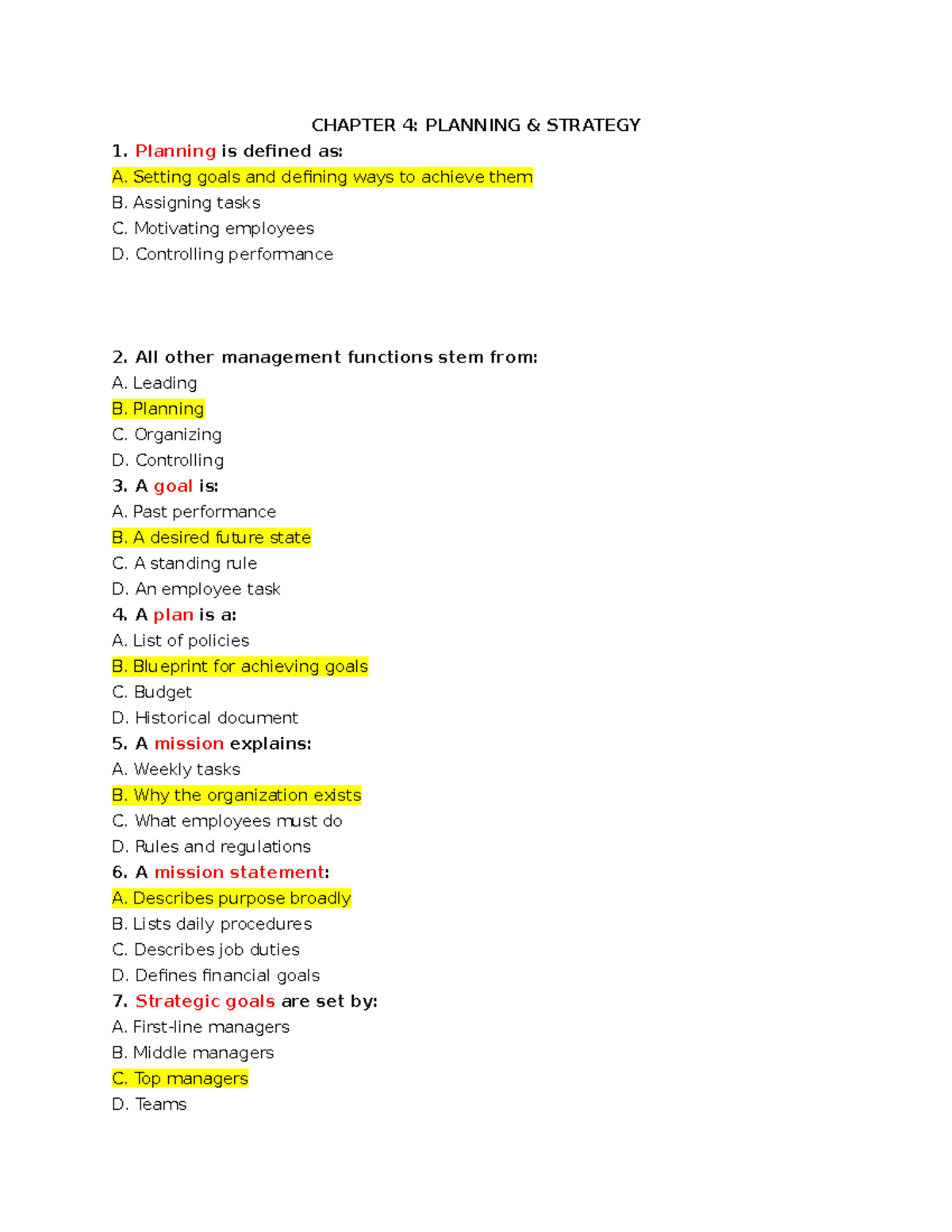 CHAPTER 4: MANAGEMENT STRATEGY AND PLANNING NOTES - Studocu