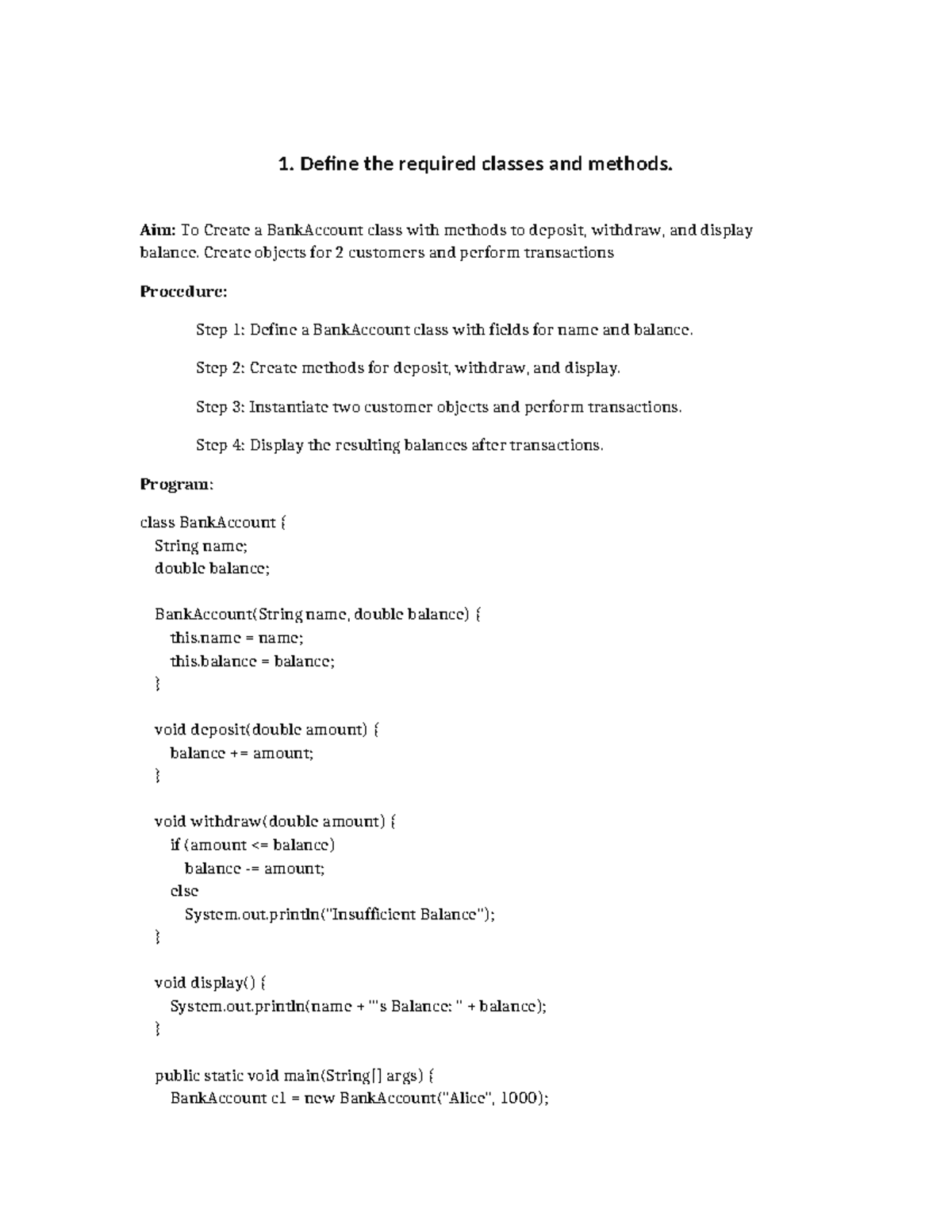 Java Programming Concepts: BankAccount, Inheritance, and More (CS101 ...