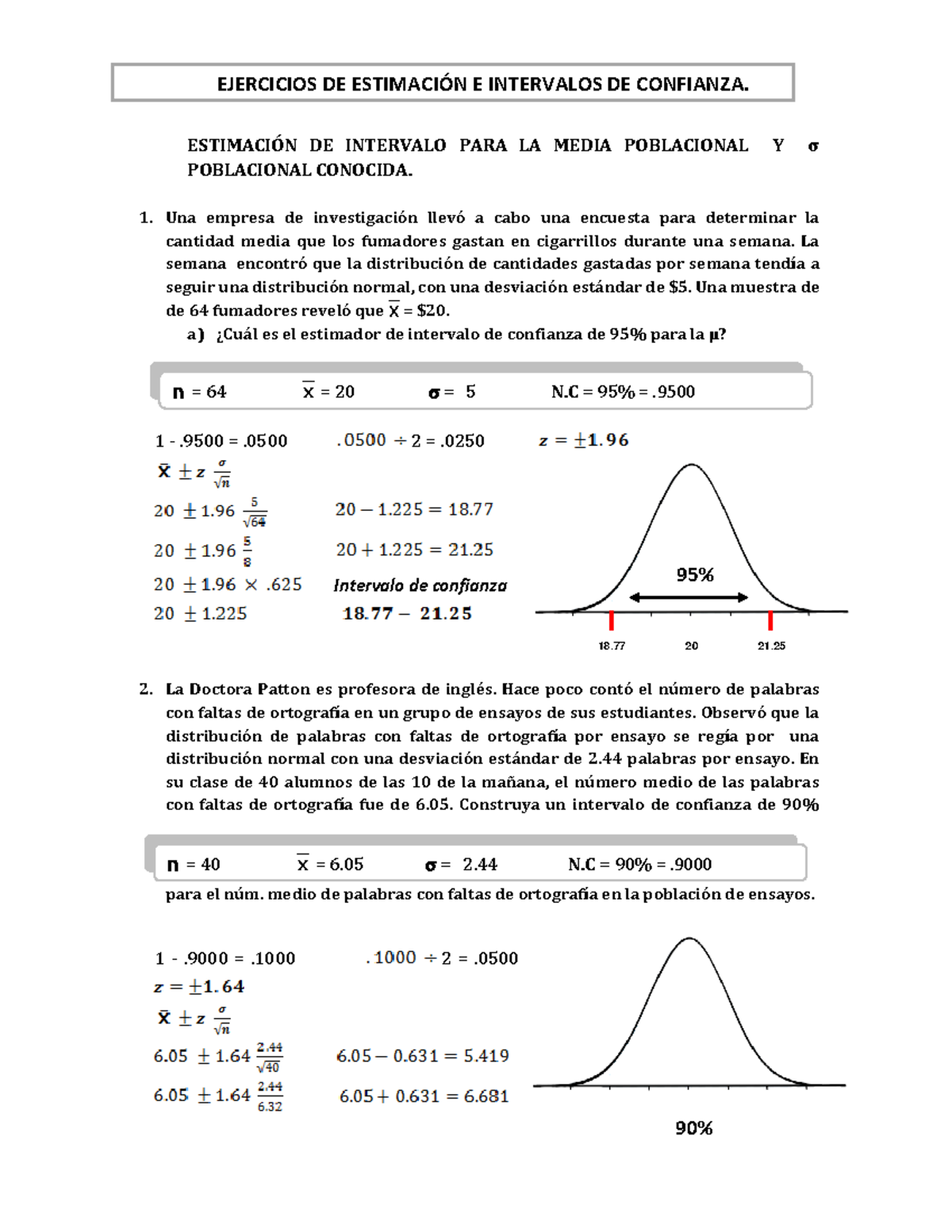Ejercicios resueltos de estimación por intervalos de confianza - ESTIMACIÓN DE INTERVALO PARA LA ...
