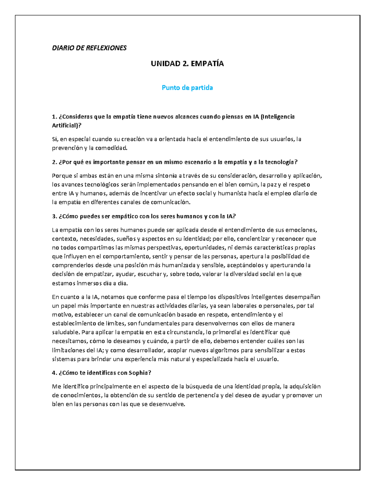 Diario de Reflexiones Unidad 2. Empatía para Resolver (UVM) - DIARIO DE REFLEXIONES UNIDAD 2 ...