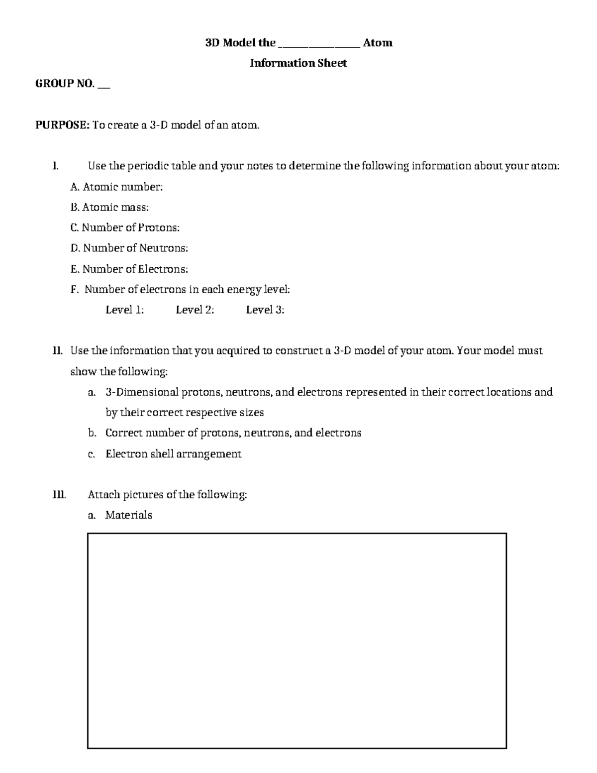 361569161 3D Model of the Atom Project Information Sheet and Rubric ...