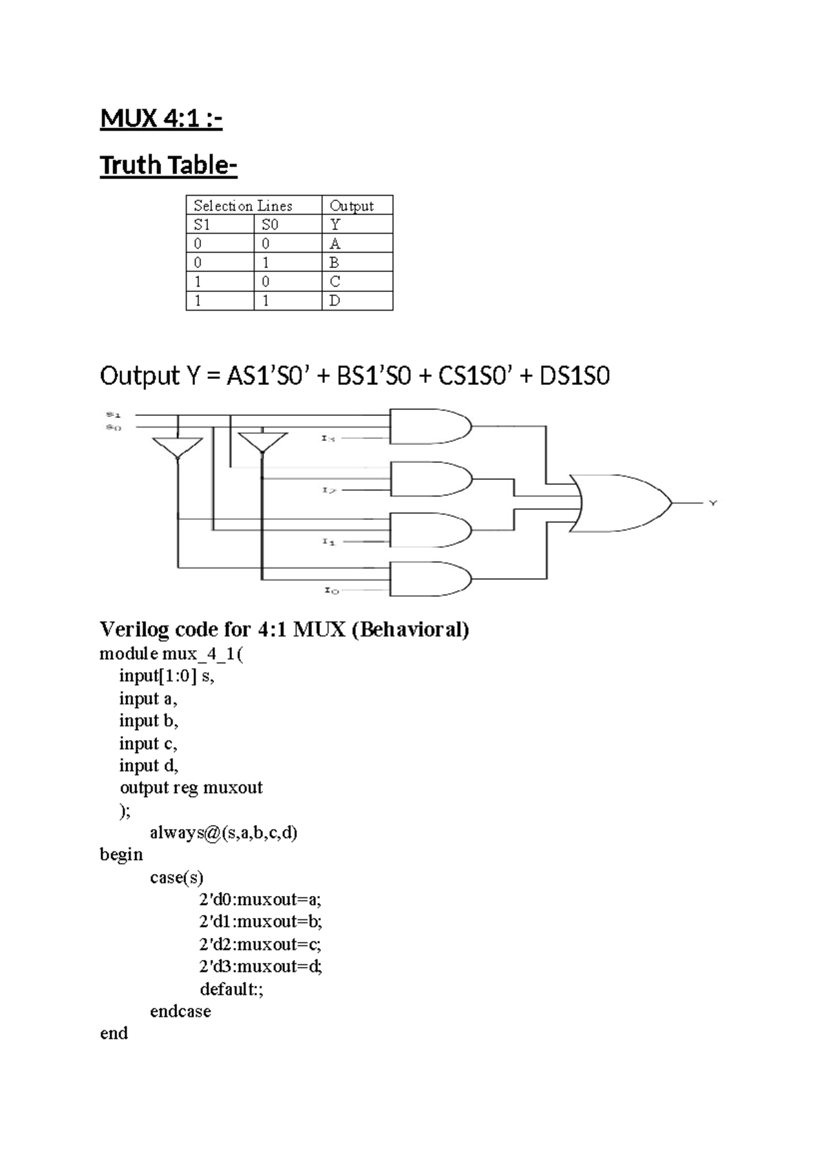 MUX 4:1 and 8:1: Truth Tables and Verilog Code - Studocu