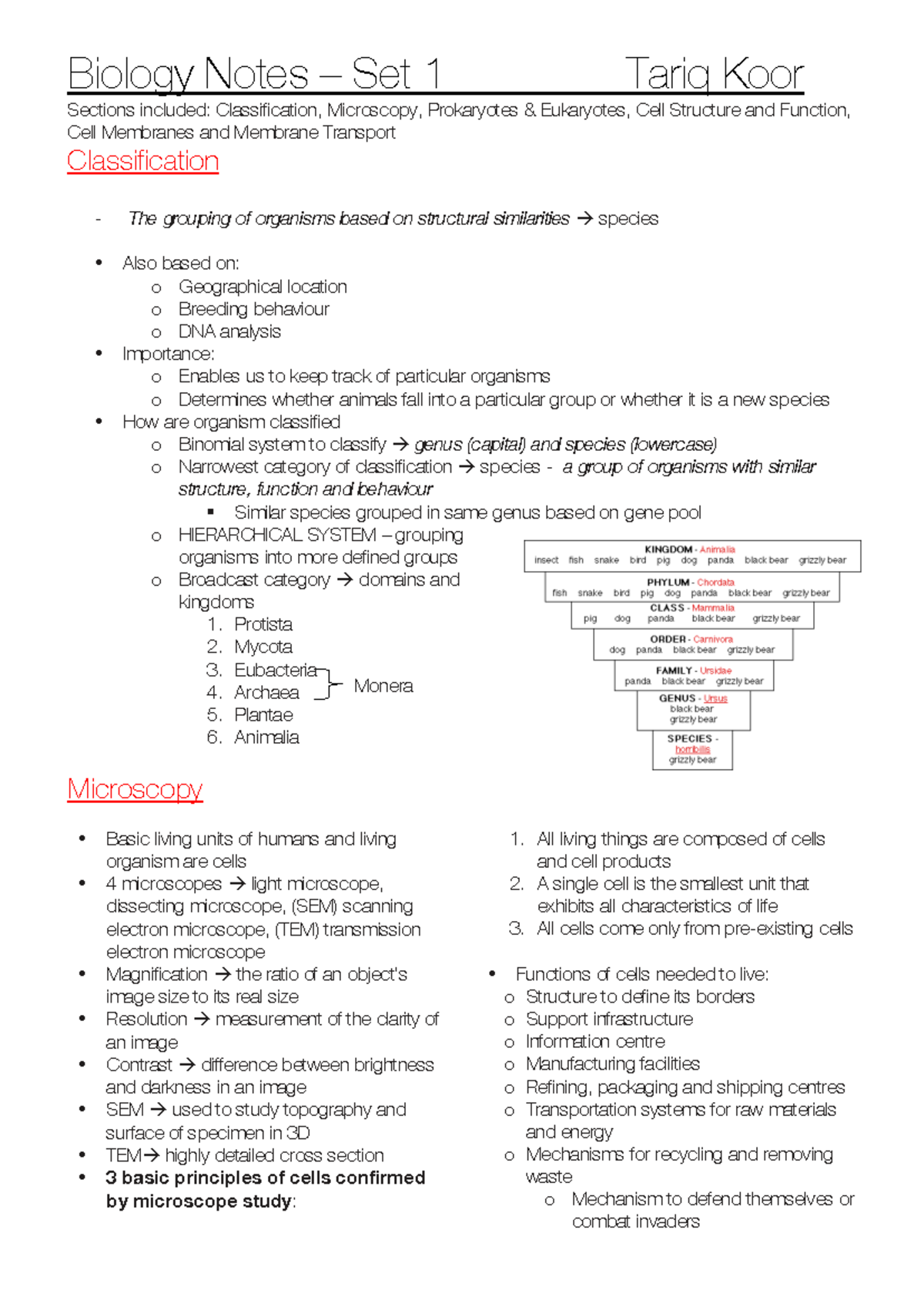 Biology 101 - Final Exam Notes: Classification, Microscopy, Cells - Studocu
