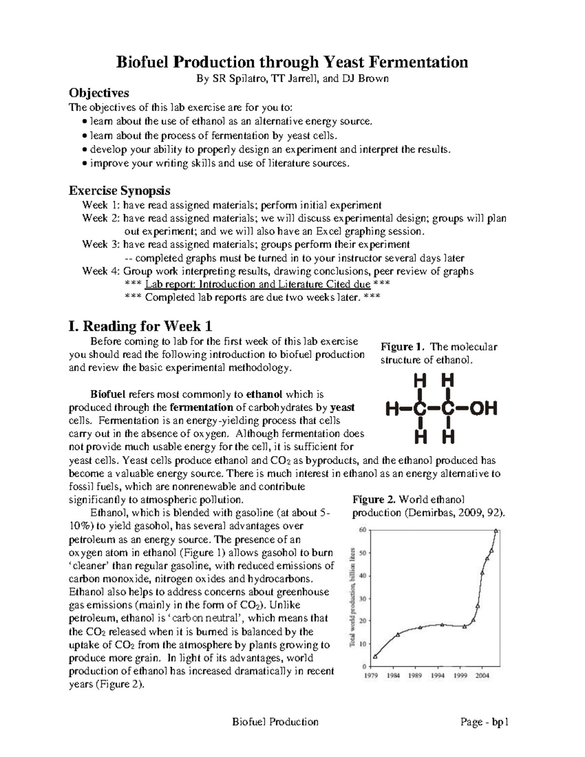 Biofuel Production Lab Report: Yeast Fermentation in Biol 105 - Studocu