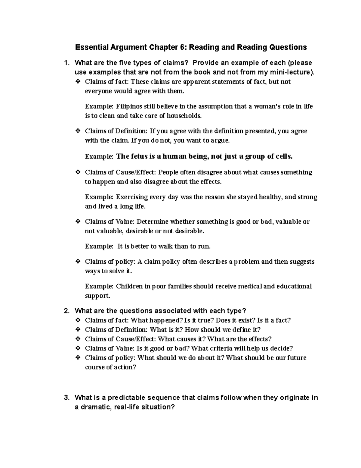 Essential Argument Chapter 6 Reading and and Reading Questions - Claims ...