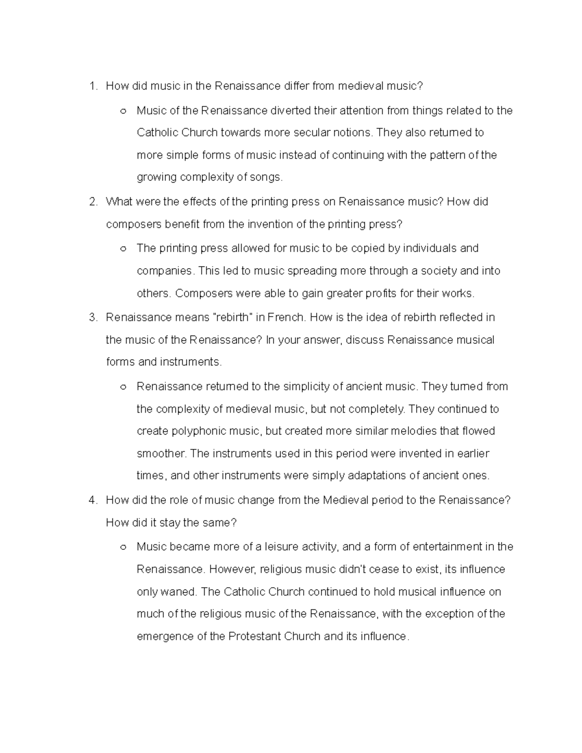 Music Appreciation Unit 4: Critical Thinking Questions & Insights - Studocu