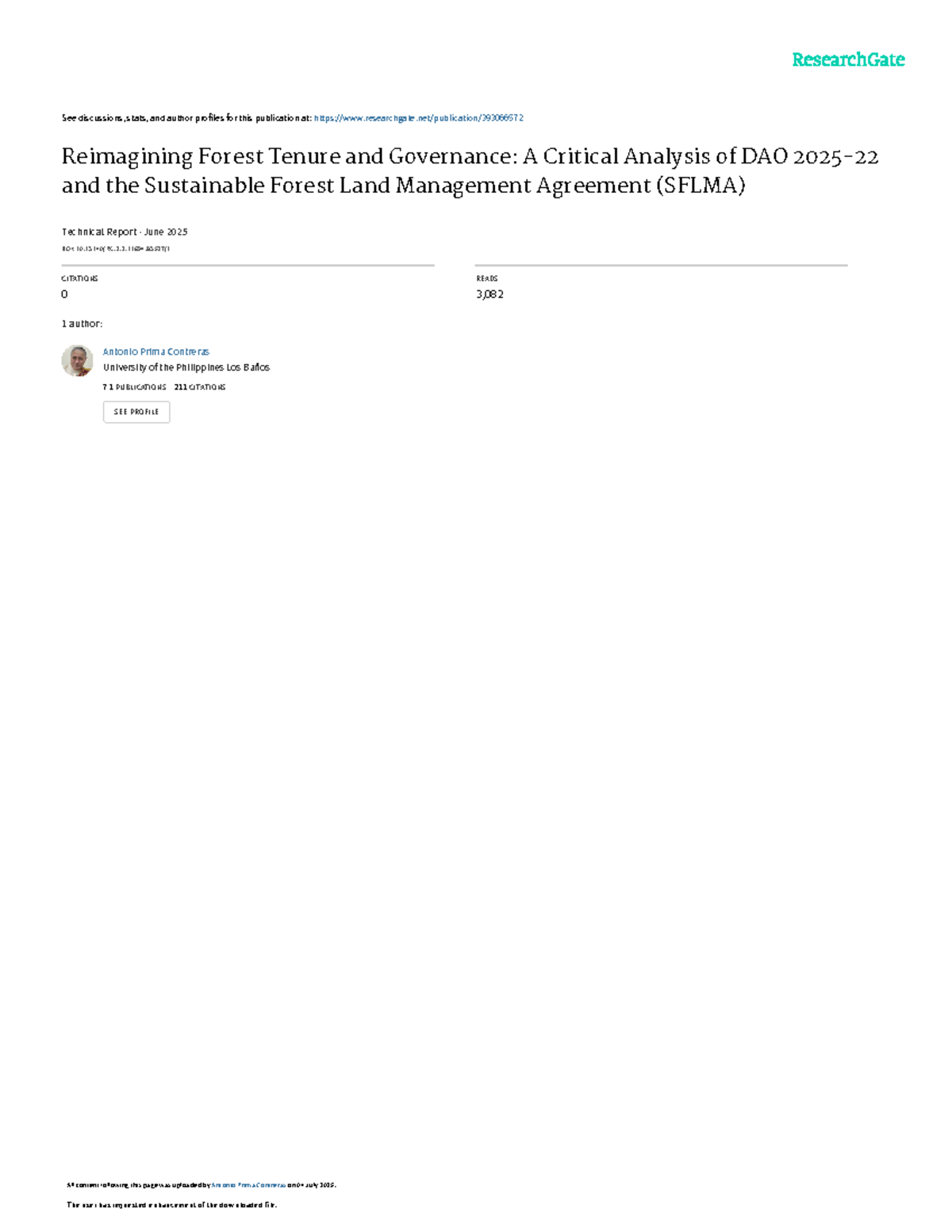 Policy Paper DAO 2025-22: Critical Analysis of SFLMA and Forest ...