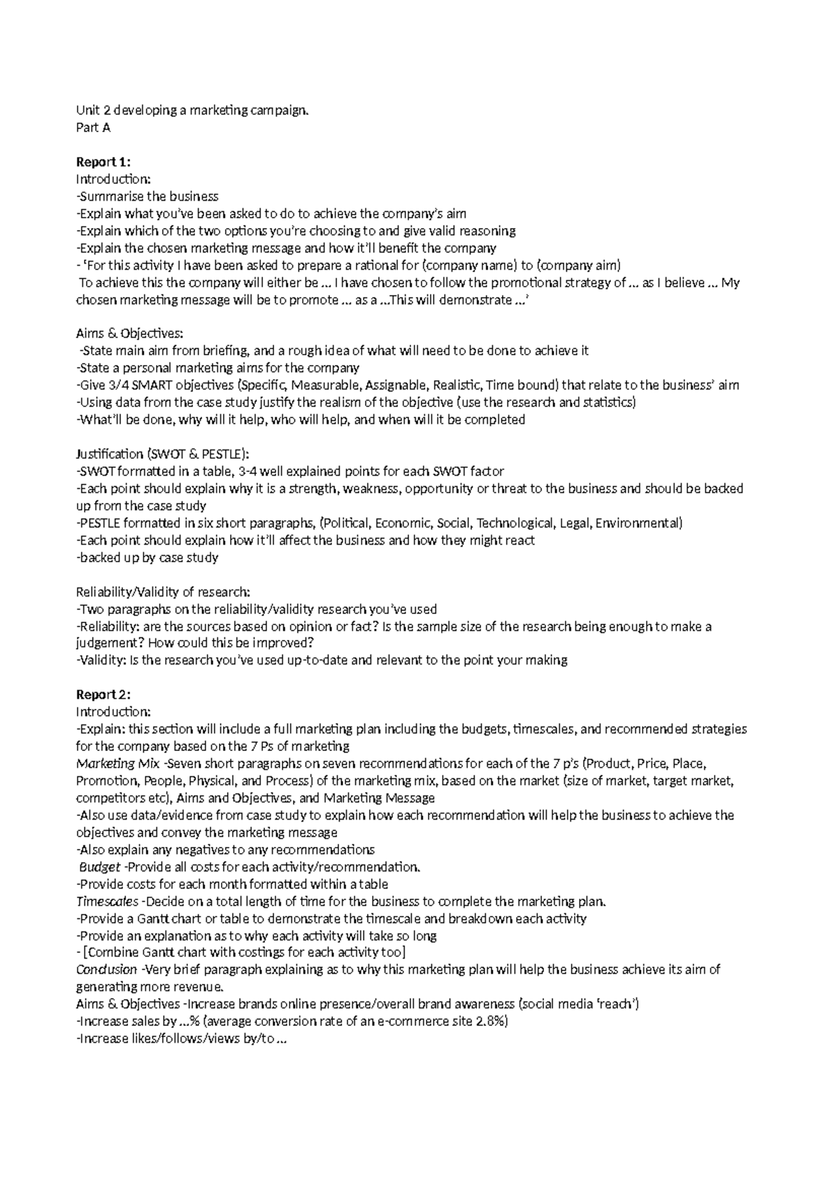 Unit 2 Exam Part A - Marketing Campaign Development Report - Studocu