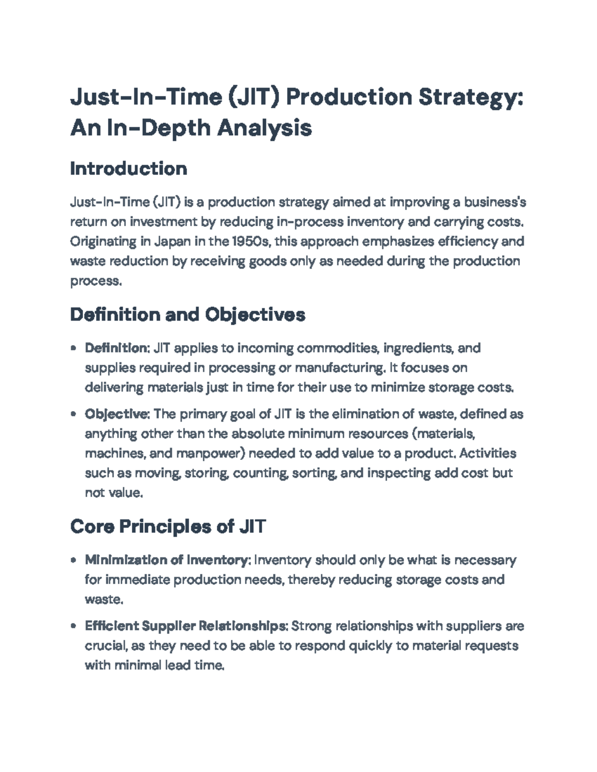Just-In-Time (JIT) Production Strategy: A Comprehensive Analysis - Just ...