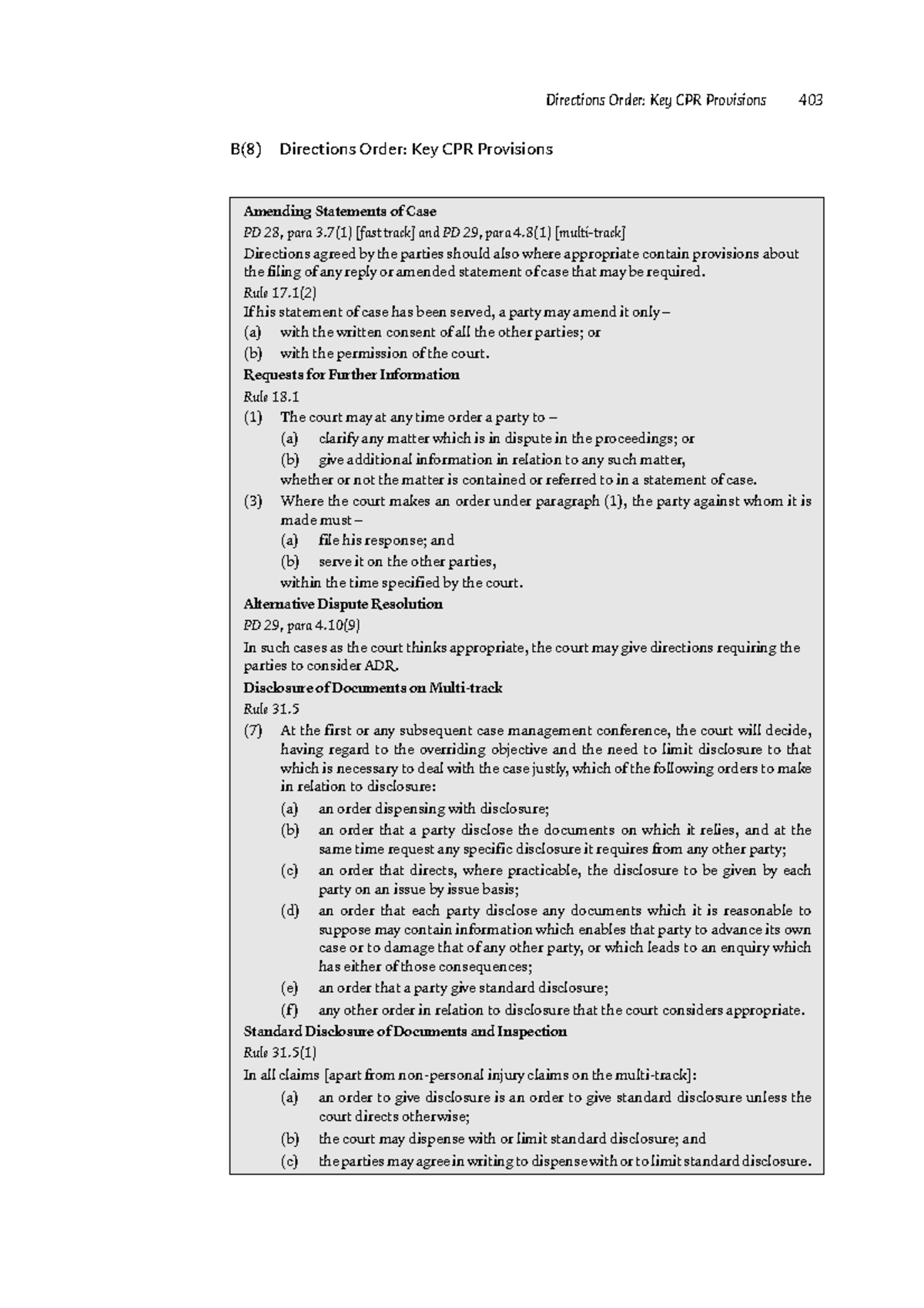 B(8) Directions Order: Essential CPR Points for Civil Litigation - Studocu