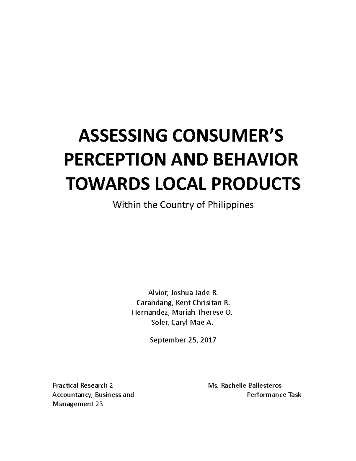 Practical- Research-4 - ASSESSING CONSUMER’S PERCEPTION AND BEHAVIOR ...