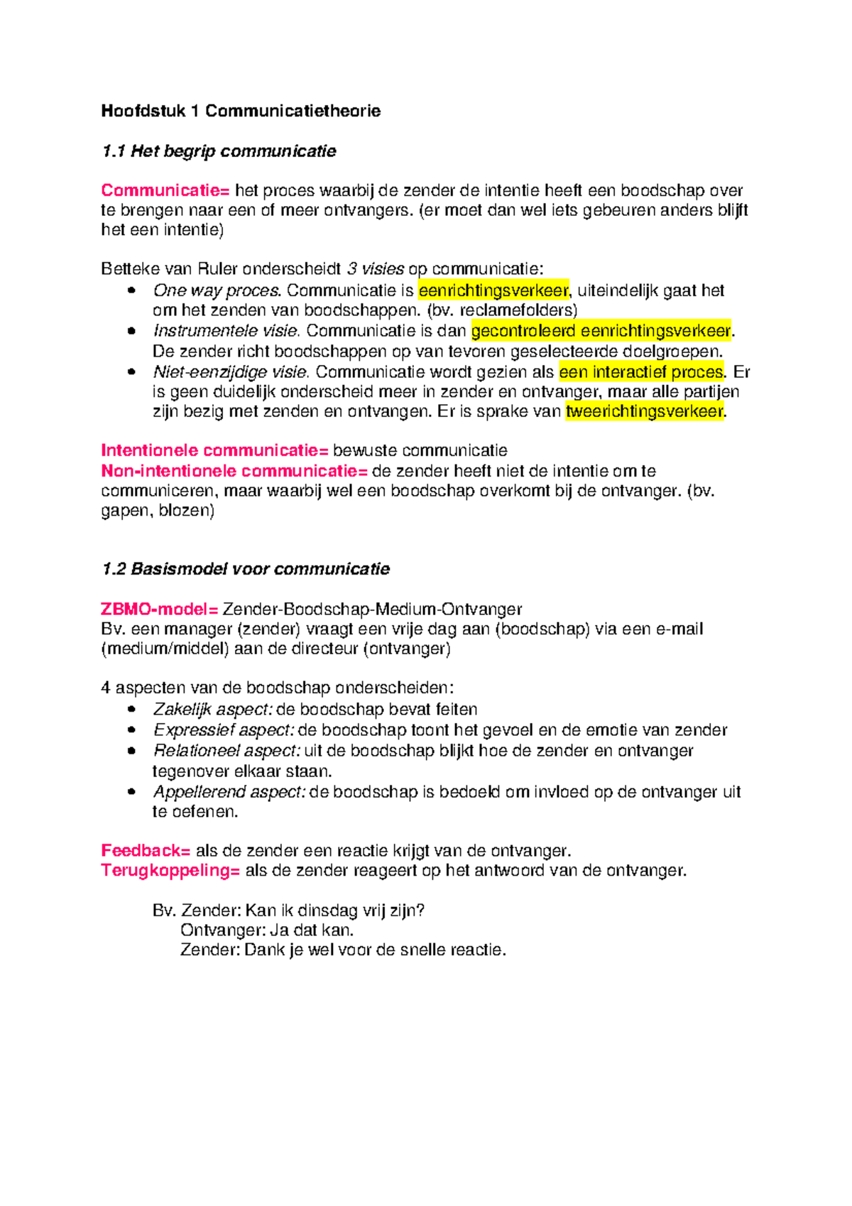 Samenvattingen Communicatietheorie - Hoofdstuk 1 en 2 Uitleg - Studeersnel