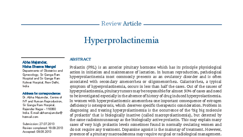 Hyperprolactinemia: A Comprehensive Case Review (JHRS 2013) - Studocu